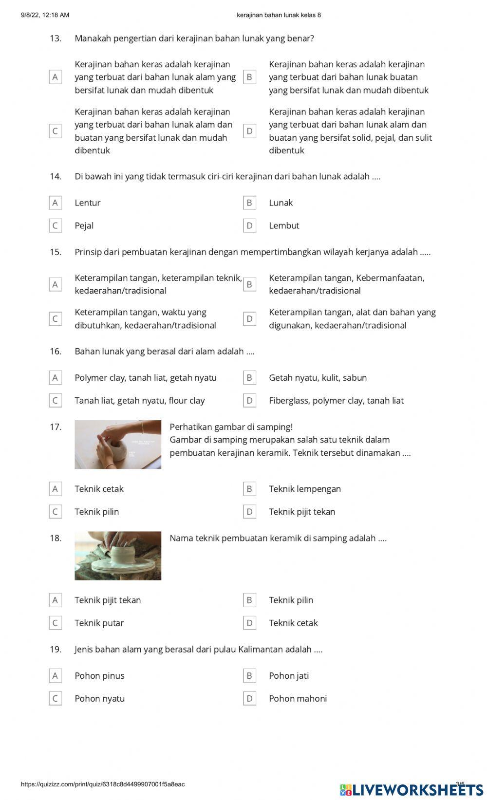 Kerajinan bahan… | Free Interactive Worksheets | 2135821