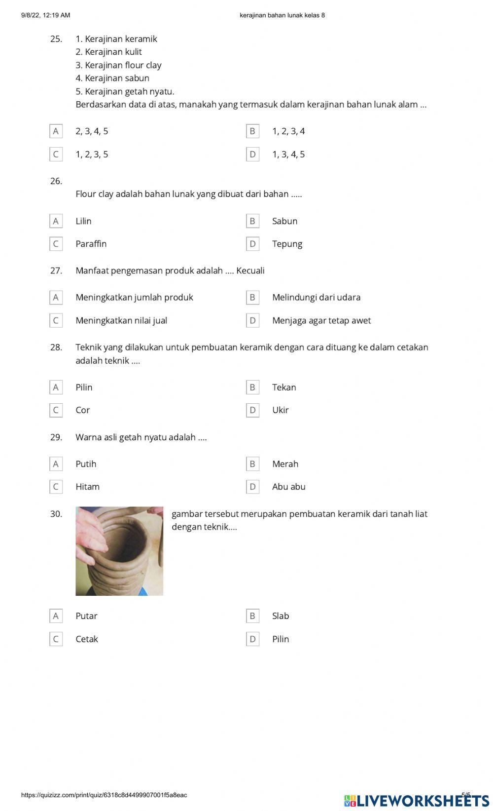 Kerajinan bahan… | Free Interactive Worksheets | 2135821