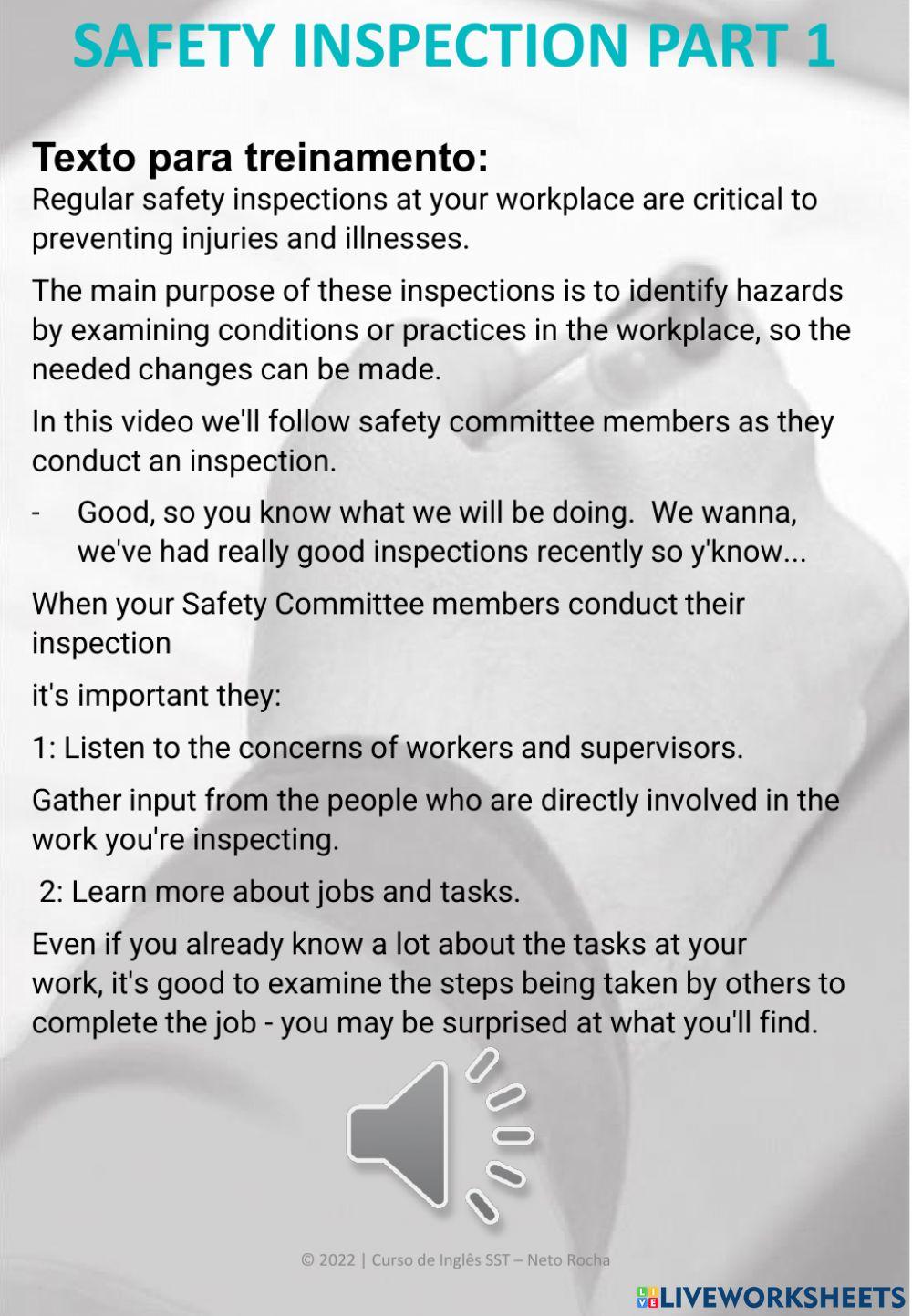 Safety Inspection Part 1 worksheet | Live Worksheets