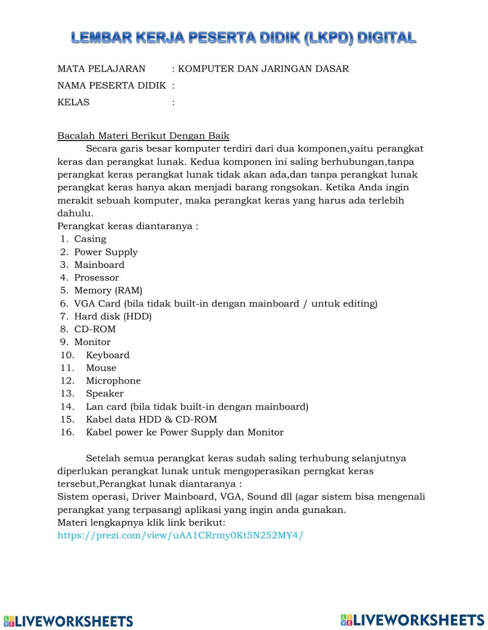 Lkpd kjd worksheet | Live Worksheets