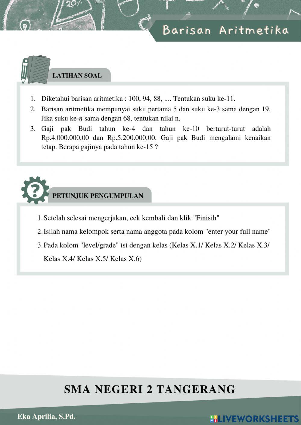 Barisan Aritmetika online activity | Live Worksheets
