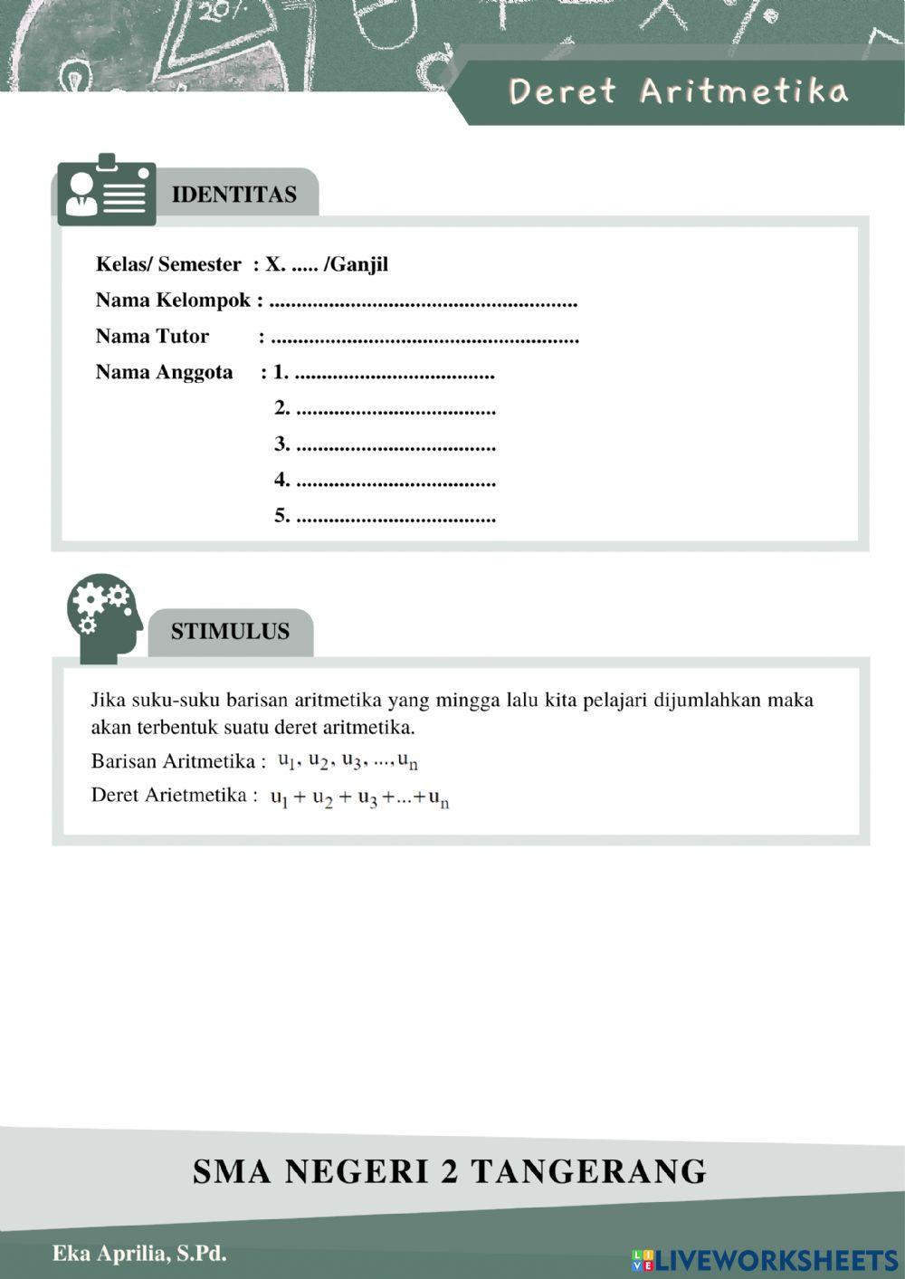 Deret Aritmetika interactive worksheet | Live Worksheets