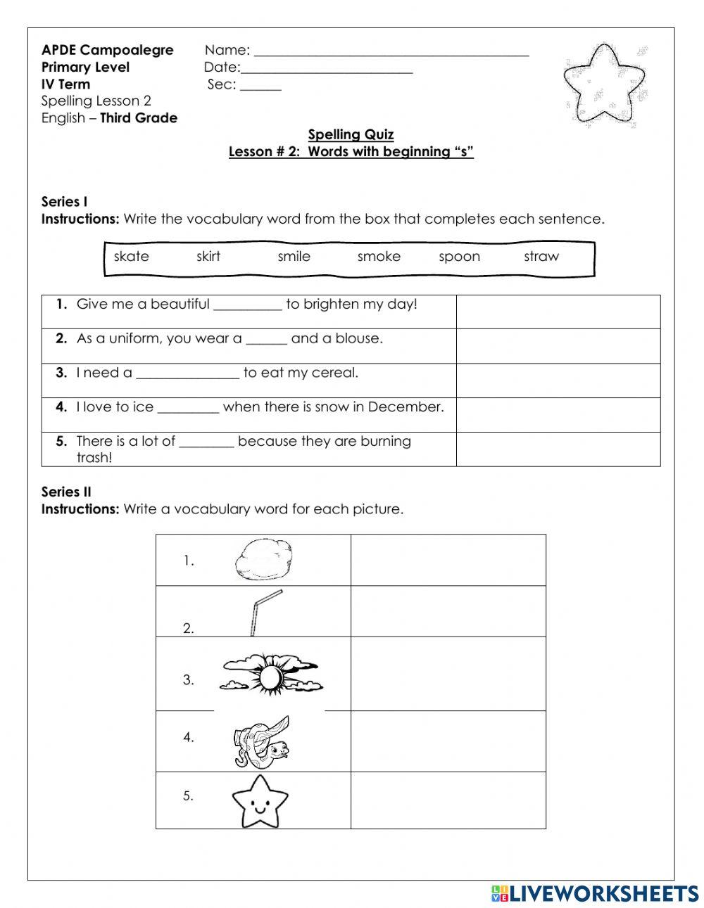 Spelling Lesson 2 - Words beginning with -S- 2136626