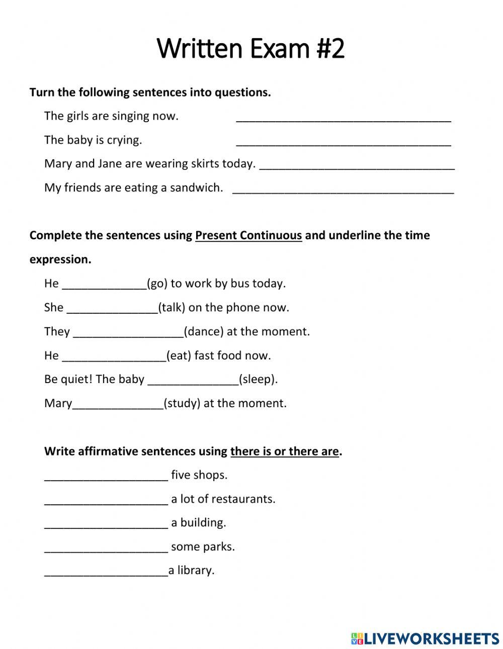 Written Exam-2 worksheet | Live Worksheets
