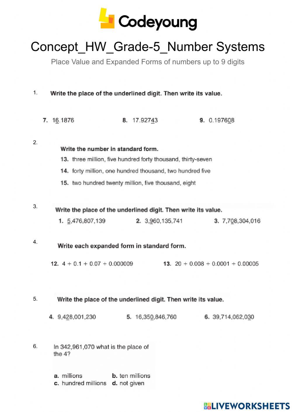 Concept-HW-Plac… | Free Interactive Worksheets | 2137094