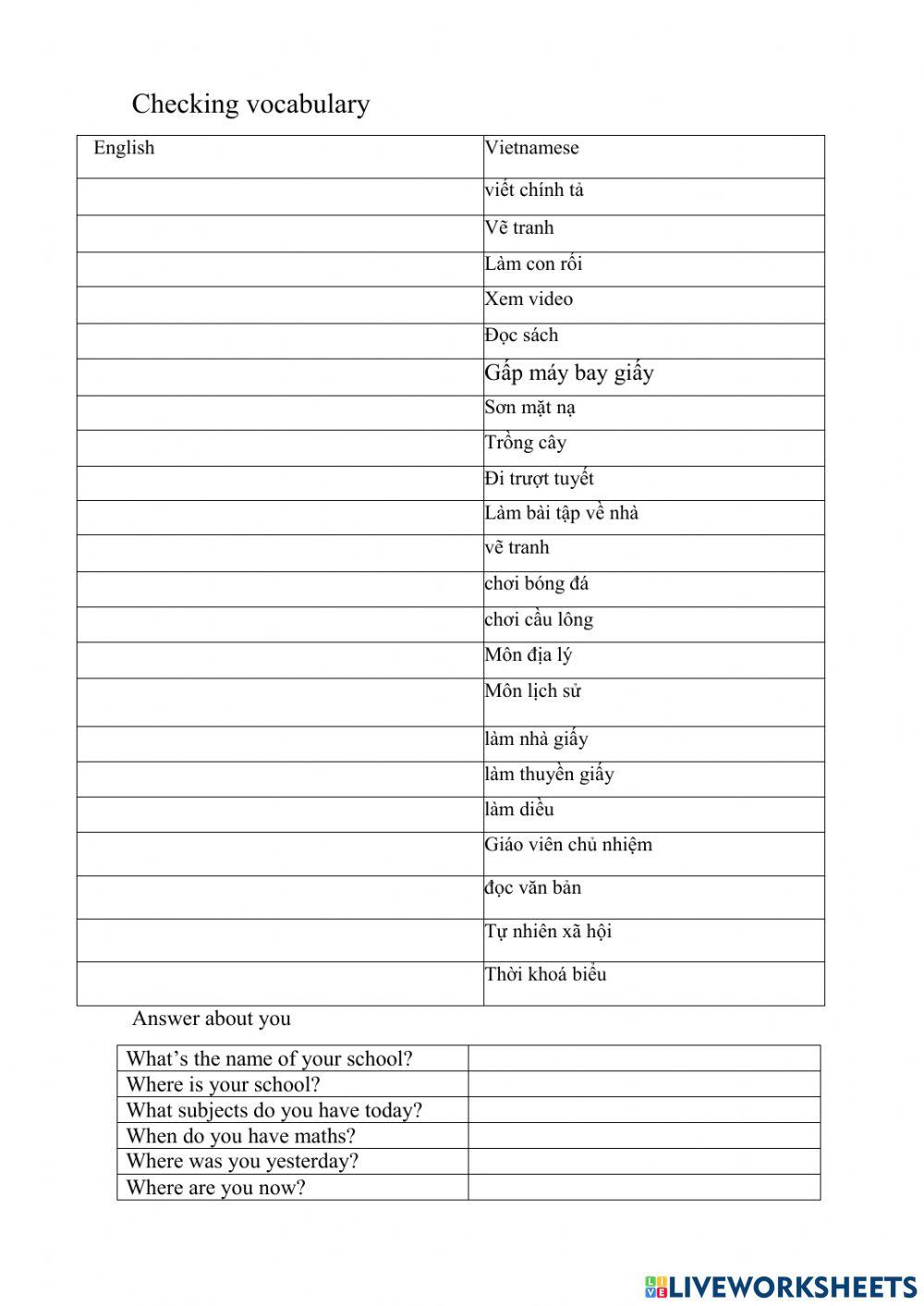 Checking vocabulary interactive worksheet | Live Worksheets