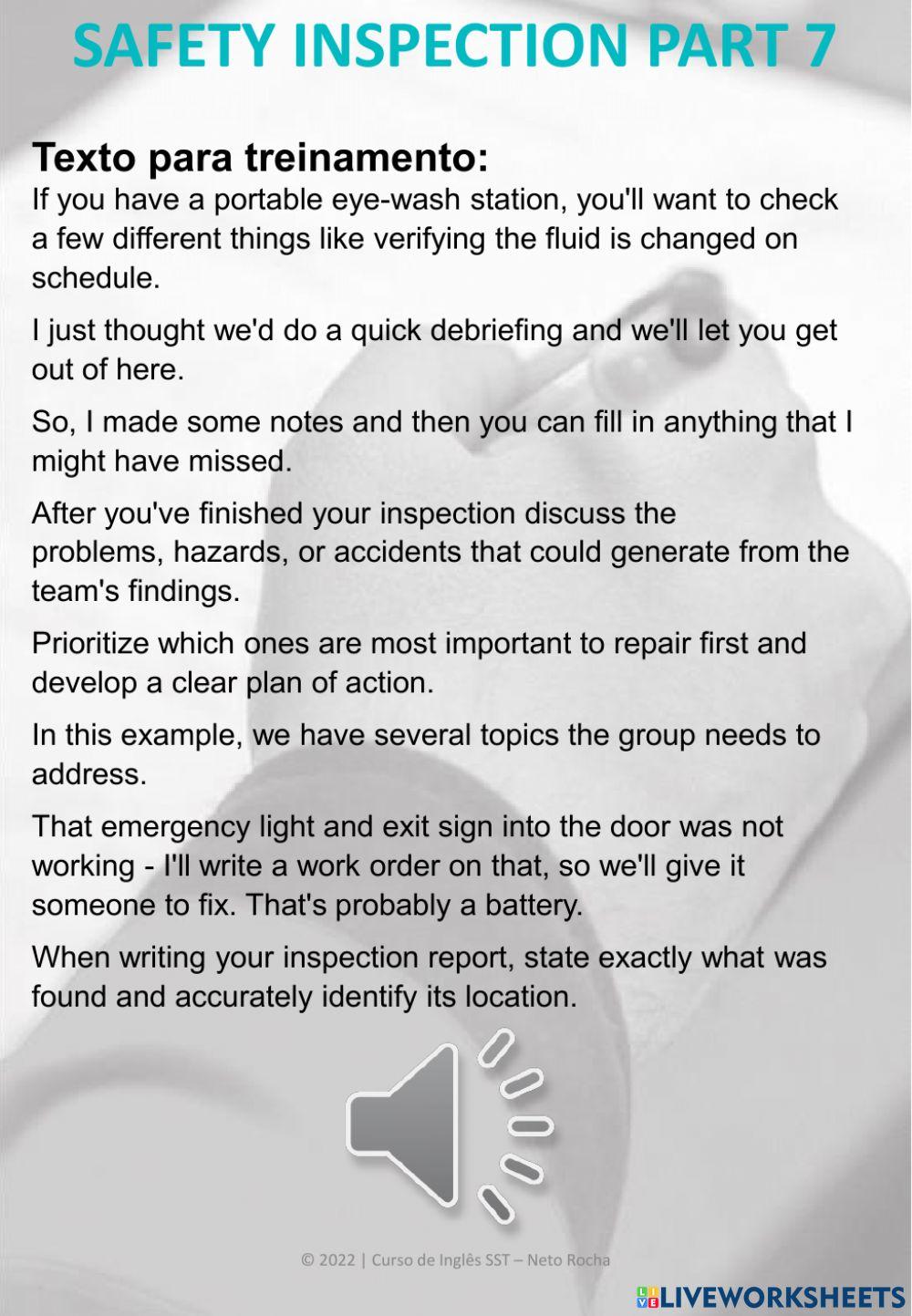 Safety Inspection 7 worksheet | Live Worksheets