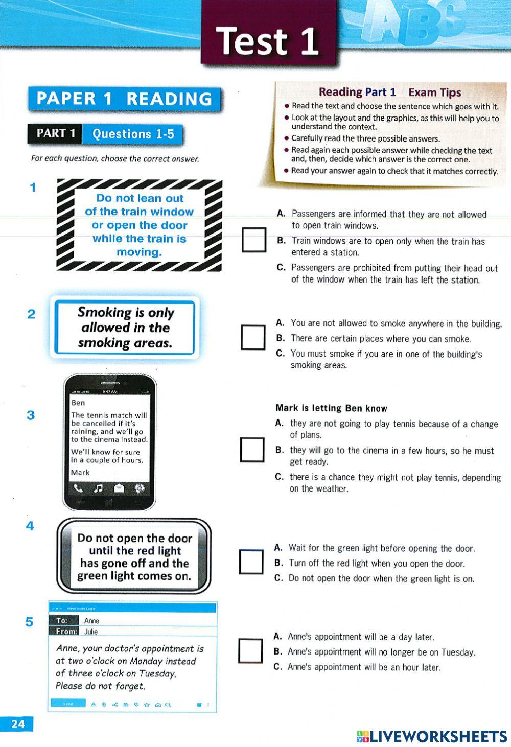 Practica PET LEVEL reading and listening 6899368