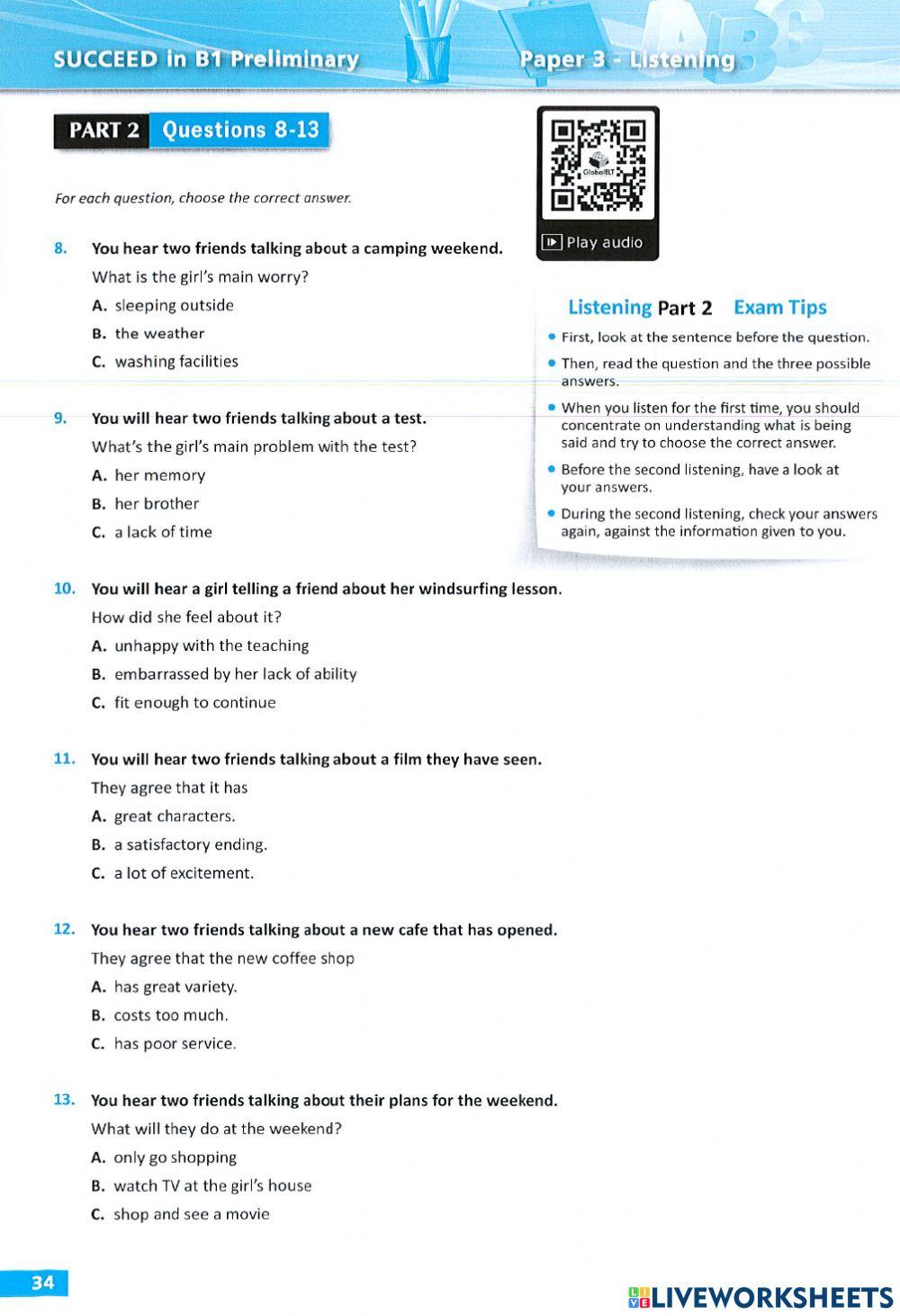 Practica PET LEVEL reading and listening 6899368