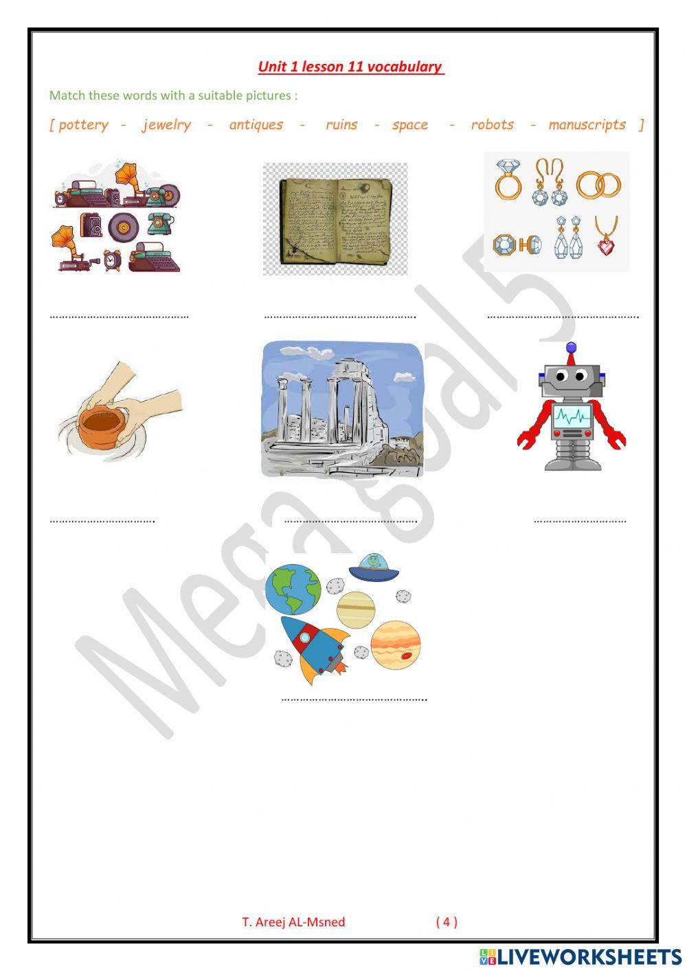 Mega goal 5 - unit 1 lesson 8 vocabulary worksheet | Live Worksheets