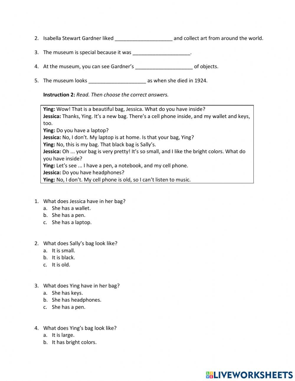 LEVEL 1 - QUIZ UNIT 3 AND READING QUIZ UNIT 4 online exercise for | Live Worksheets