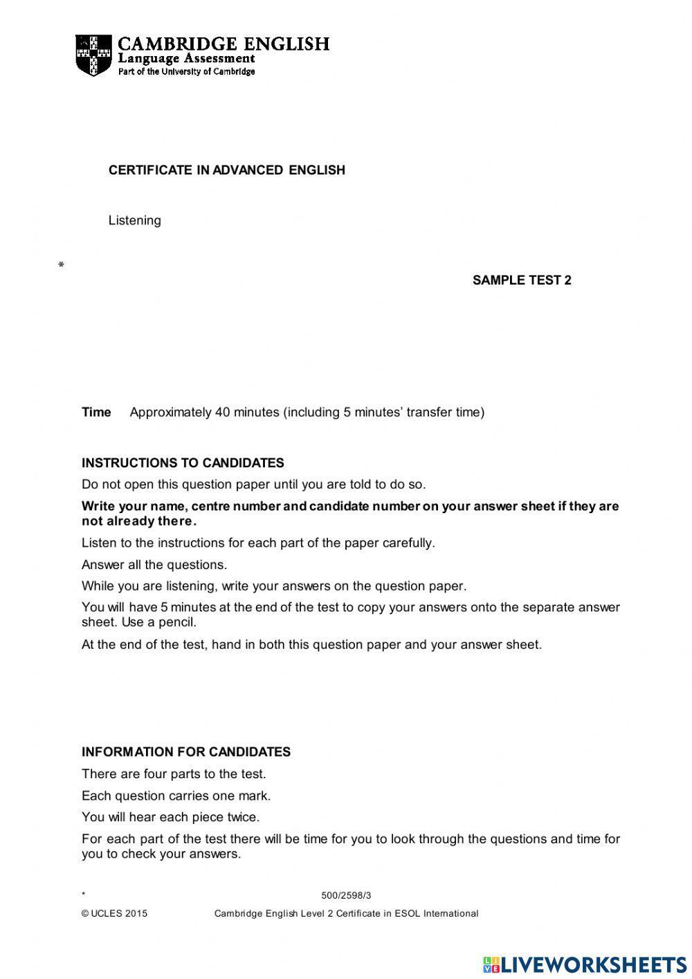 Cae preparation worksheet | Live Worksheets
