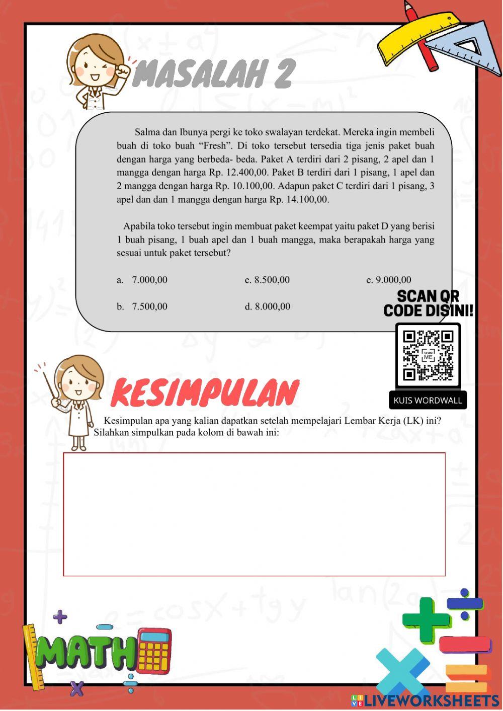 LKS SPLTV (Sistem Linear Tiga Variabel) worksheet | Live Worksheets
