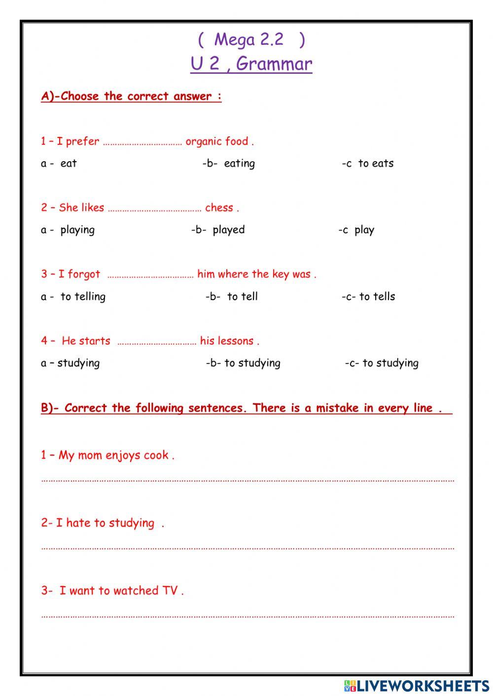 Mega Goal 2.2 grammar worksheet | Live Worksheets
