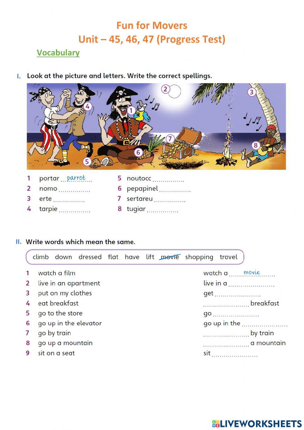 Fun for Movers (PT-45,46,47) Vocabulary online exercise for | Live ...