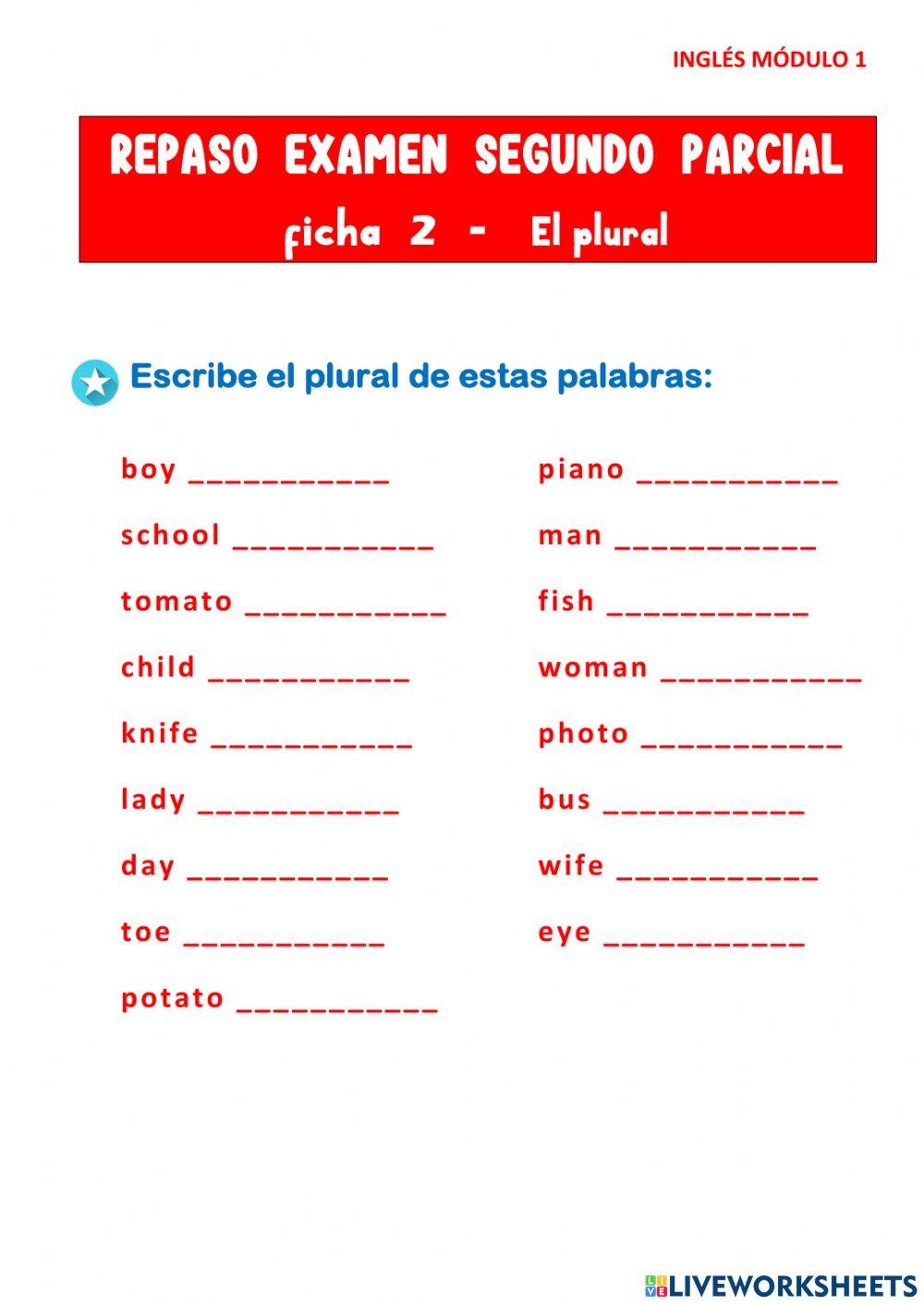 Ficha 2 plurales 2255923 | EnglishLR | Live Worksheets