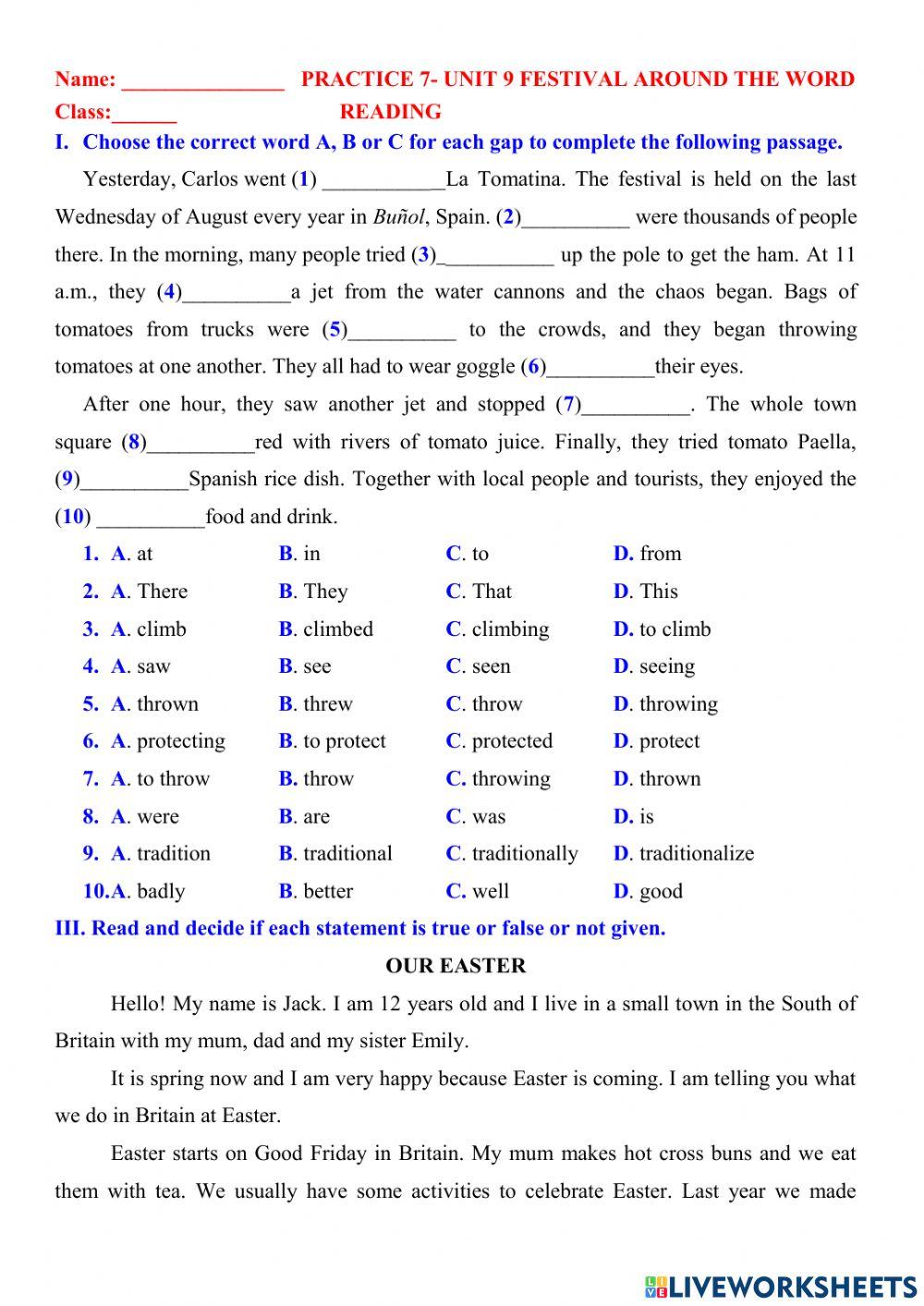 English 7- unit 9- practice 6 interactive worksheet | Live Worksheets
