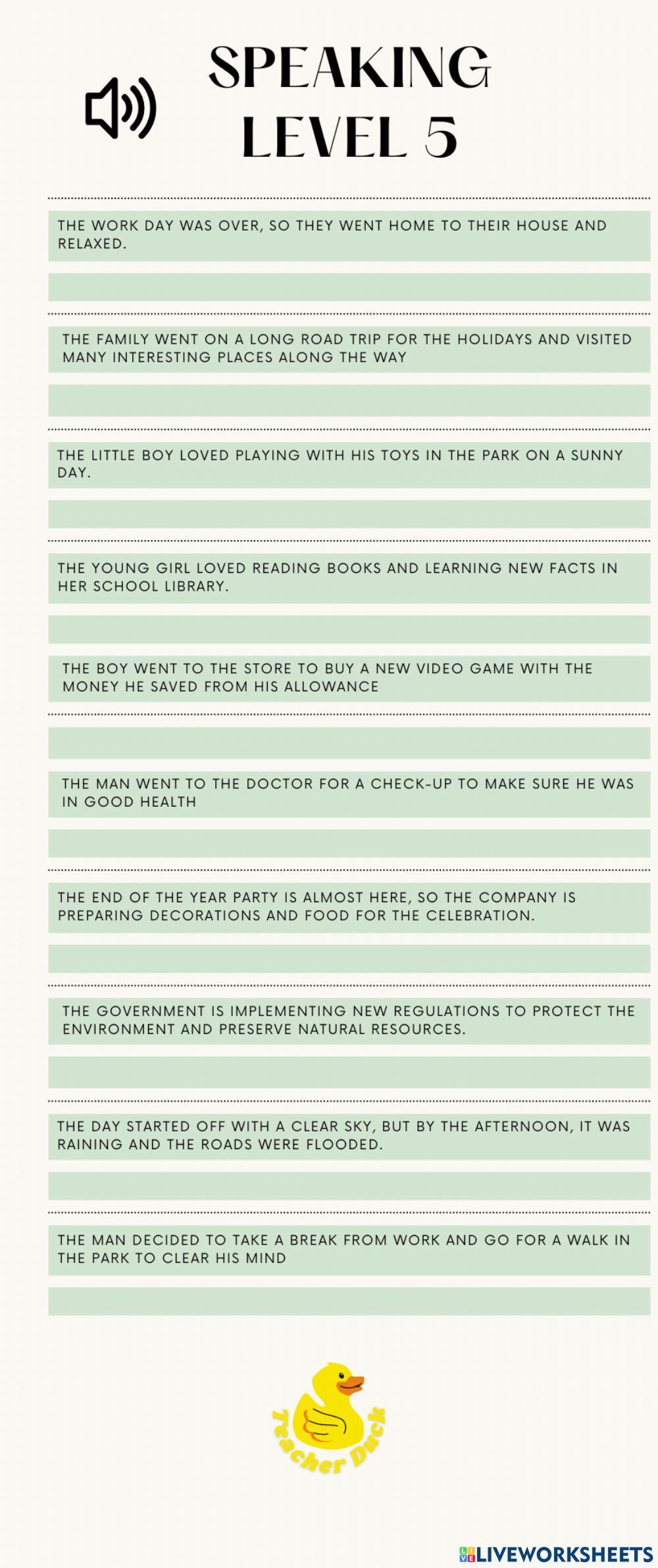 Speaking 5 2258241 | TeacherDuck | Live Worksheets