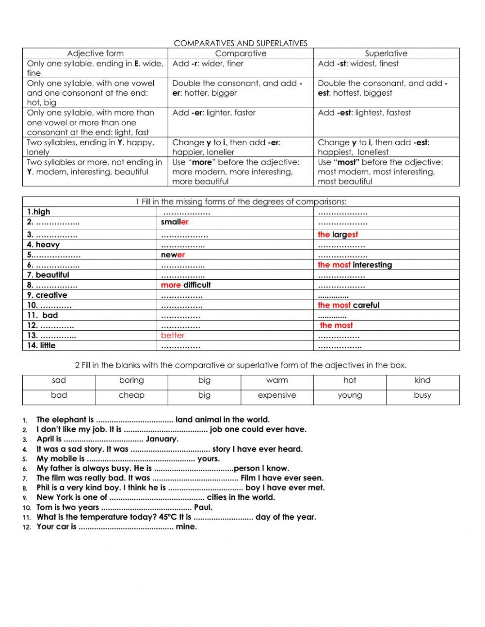 comparatives and superlatives online exercise for INTERMEDIATE | Live ...