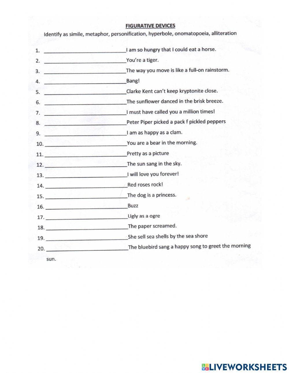 Figurative Devices online exercise for | Live Worksheets