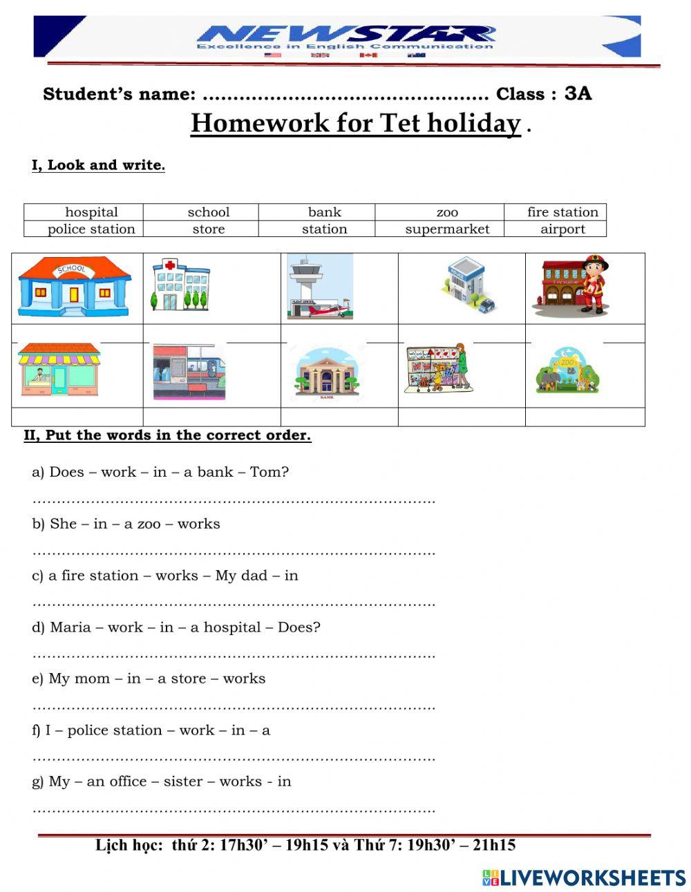 Homework for tet holiday worksheet | Live Worksheets