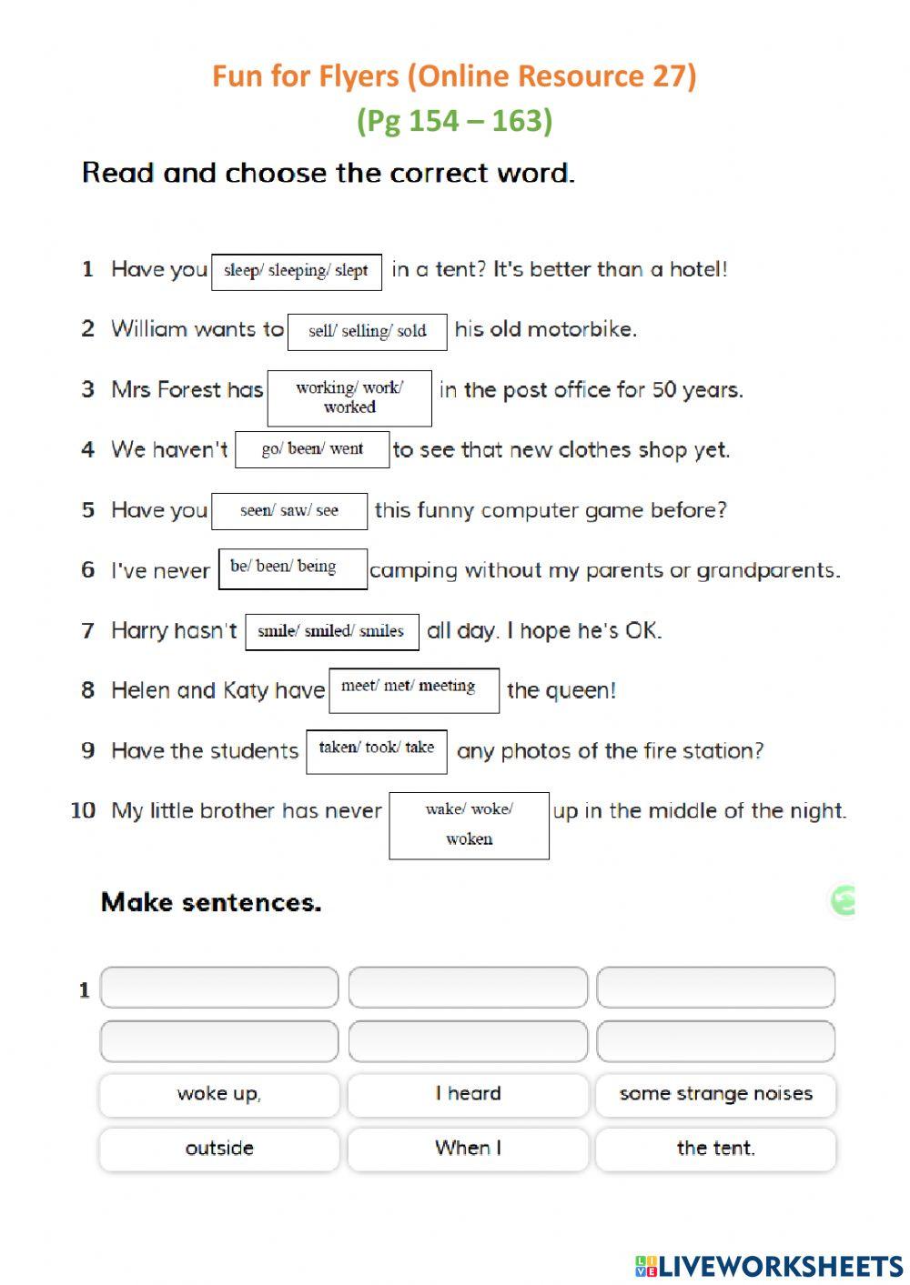 Fun for Flyers (Online Resource 27) online exercise for | Live Worksheets