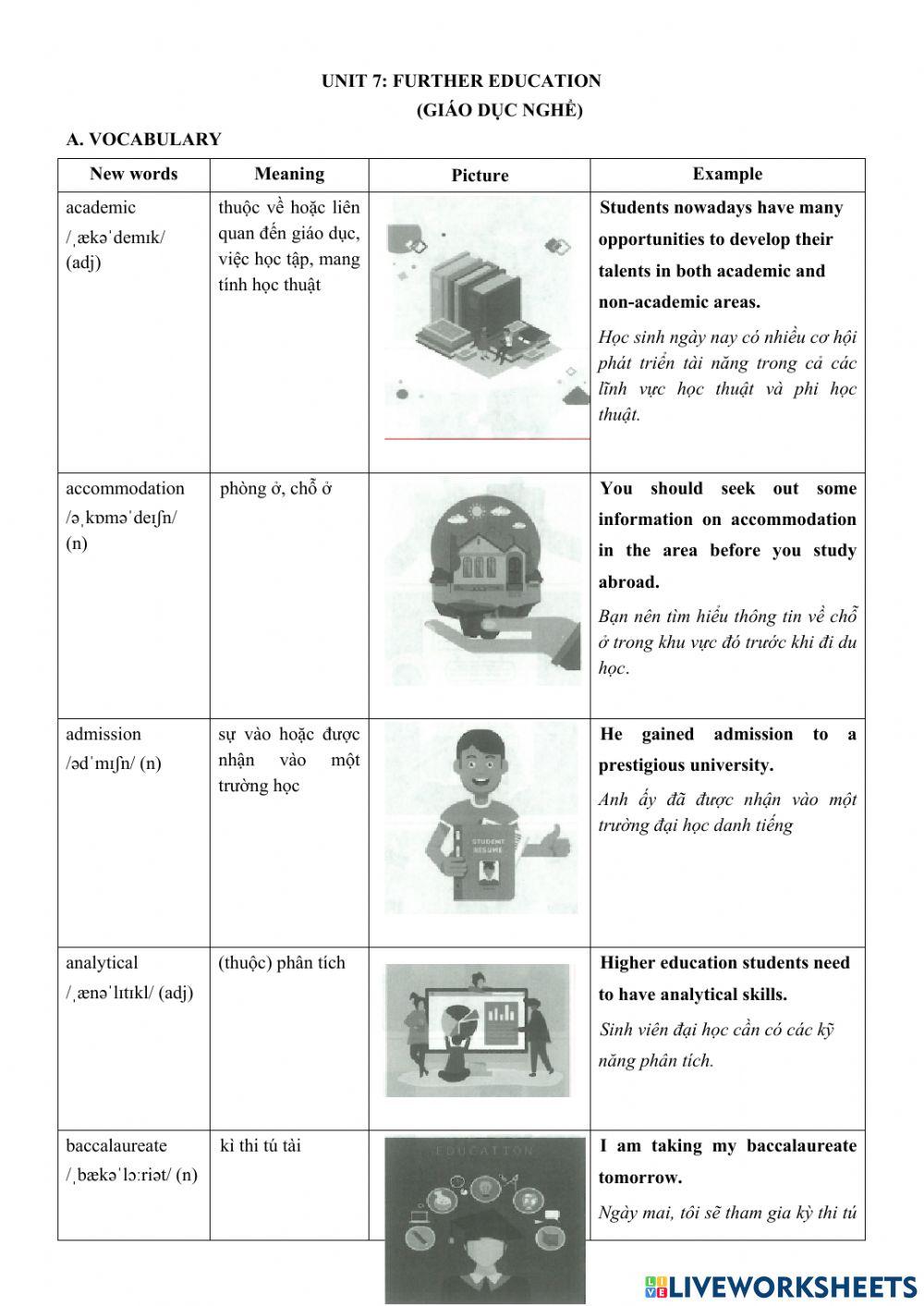 Lesson-Unit 7 online exercise for | Live Worksheets