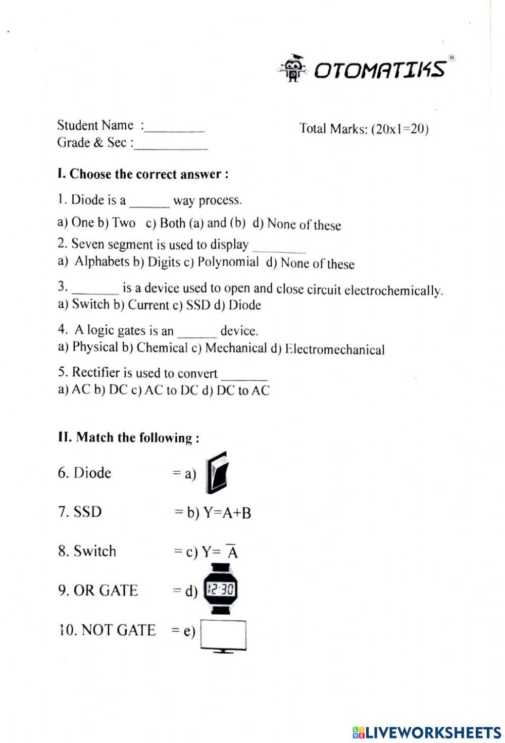 Robotics Interactive Exercise Live Worksheets 
