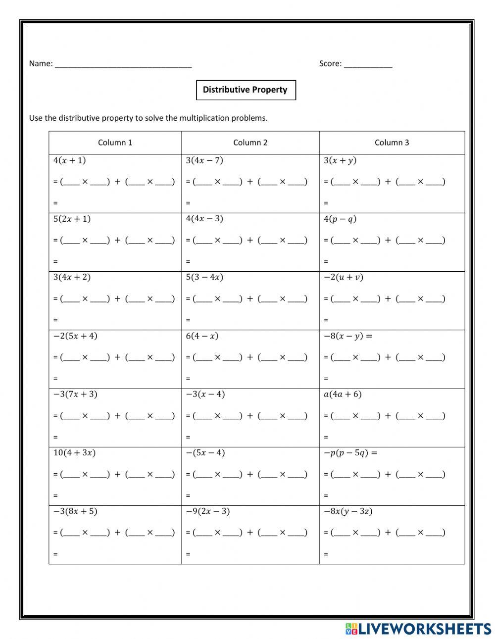 Distributive Property 2262763 | Cssmith1 | Live