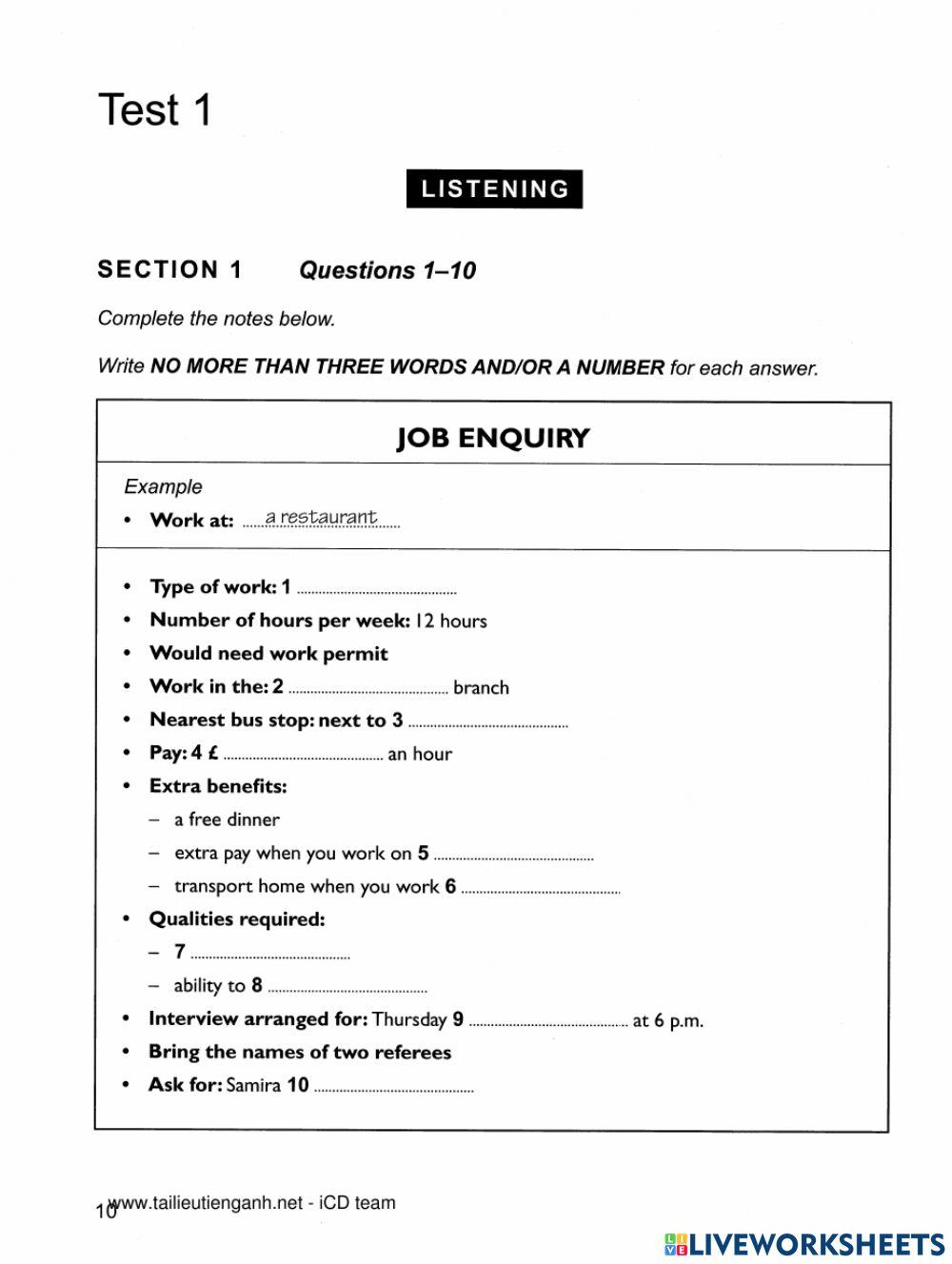 IELTS Listening Section 1 Extra Practice online exercise for | Live ...