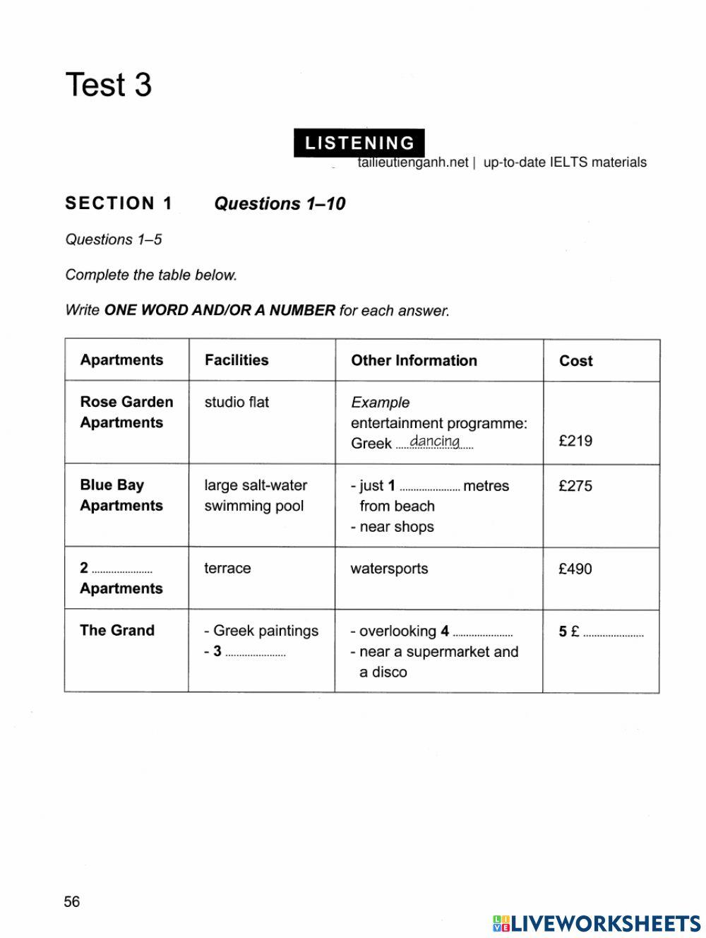 IELTS Listening Section 1 Extra Practice online exercise for | Live ...