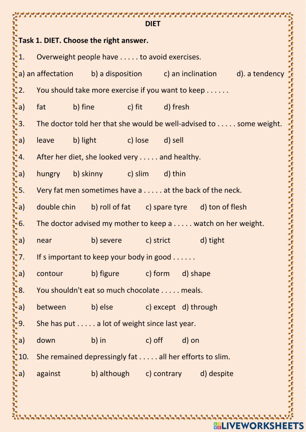 2262786 | Diet | Samira231081 | LiveWorksheets