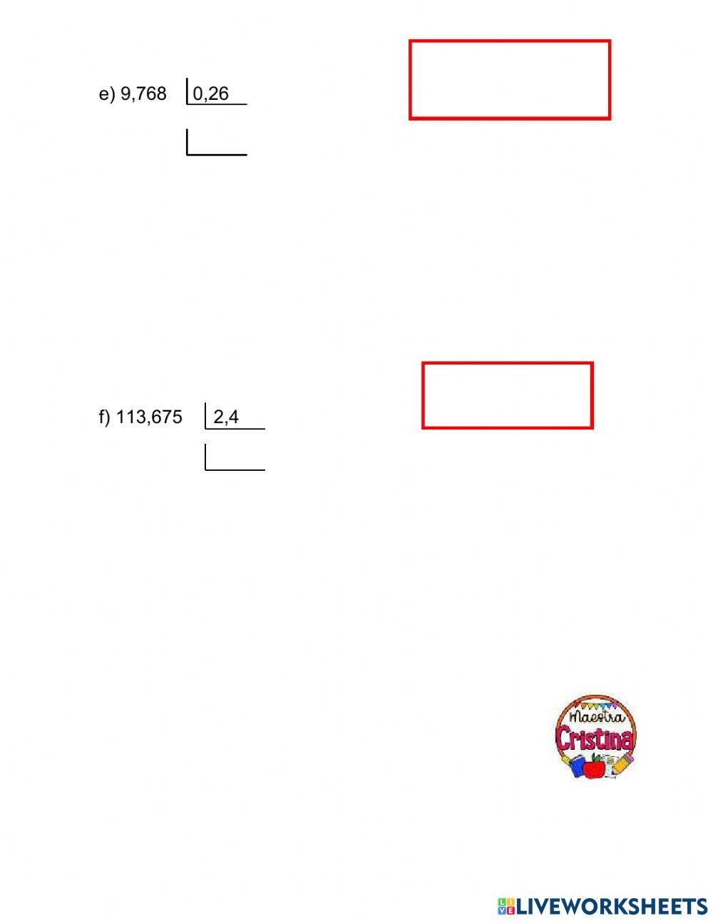 Divisiones con decimales worksheet for Sexto | Live Worksheets