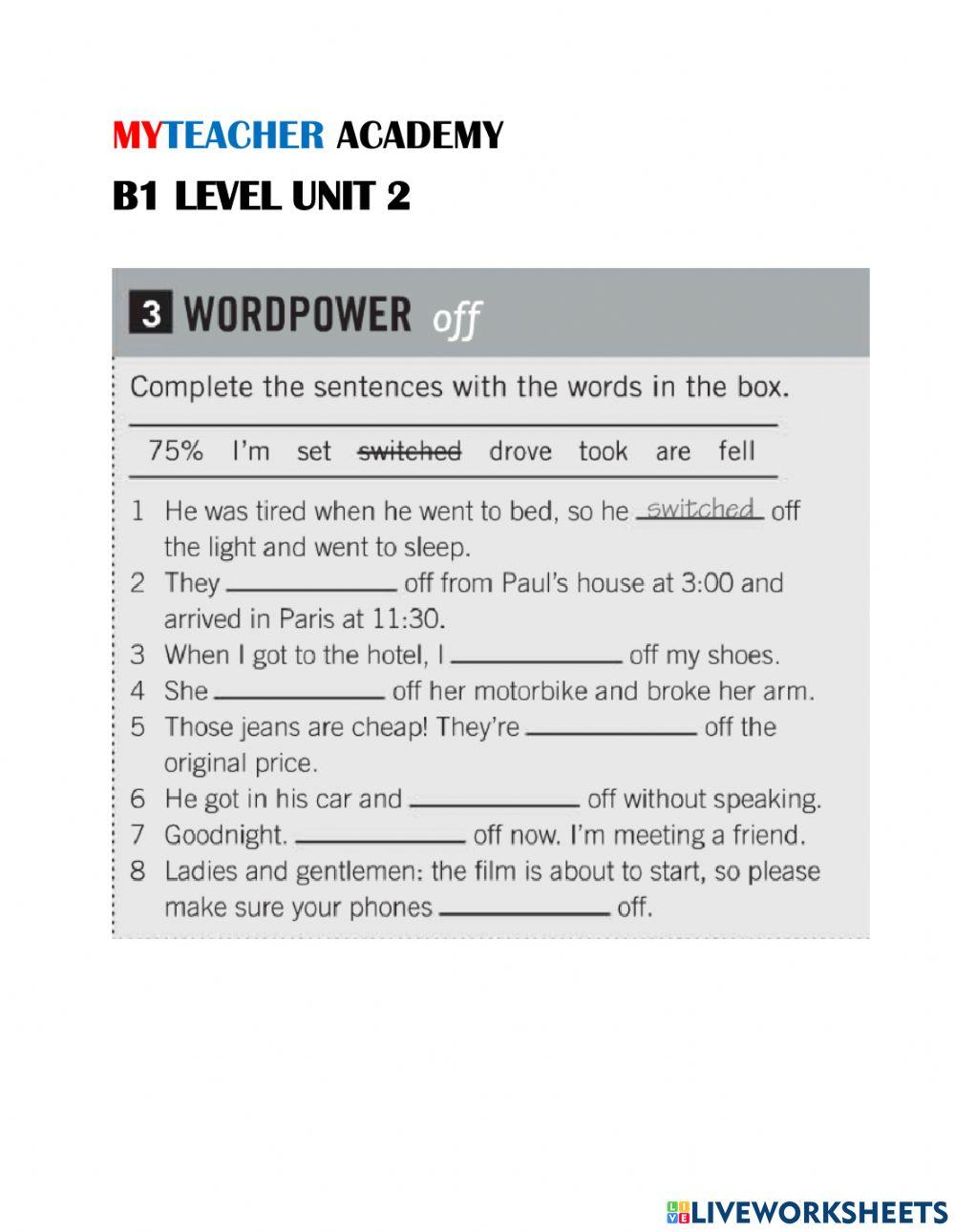Phrases with off worksheet | Live Worksheets