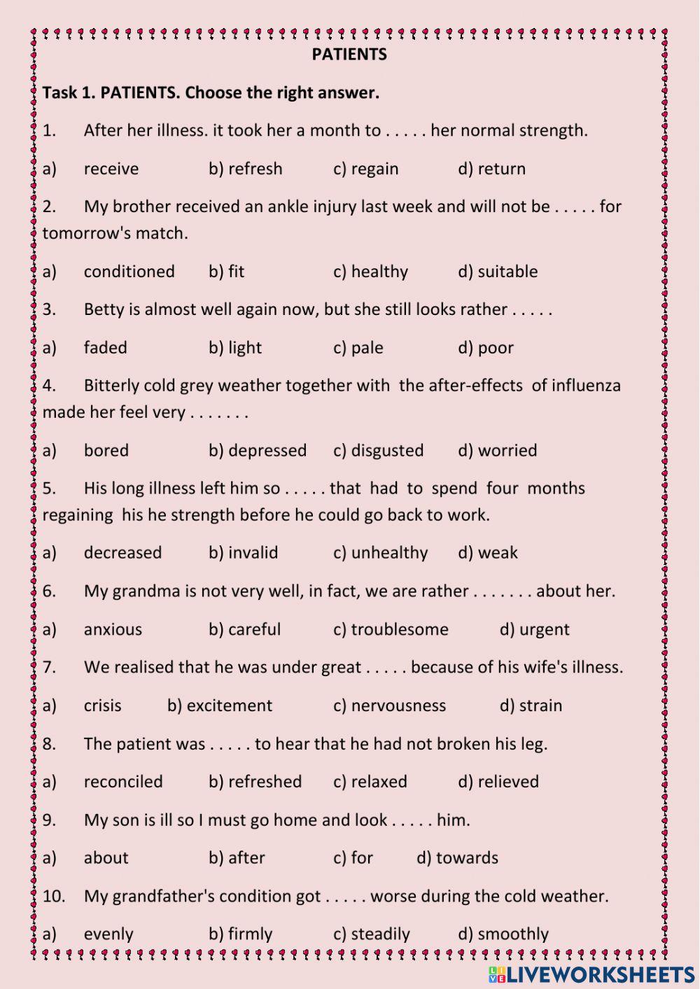 Patients. 2263499 | Samira231081 | Live Worksheets