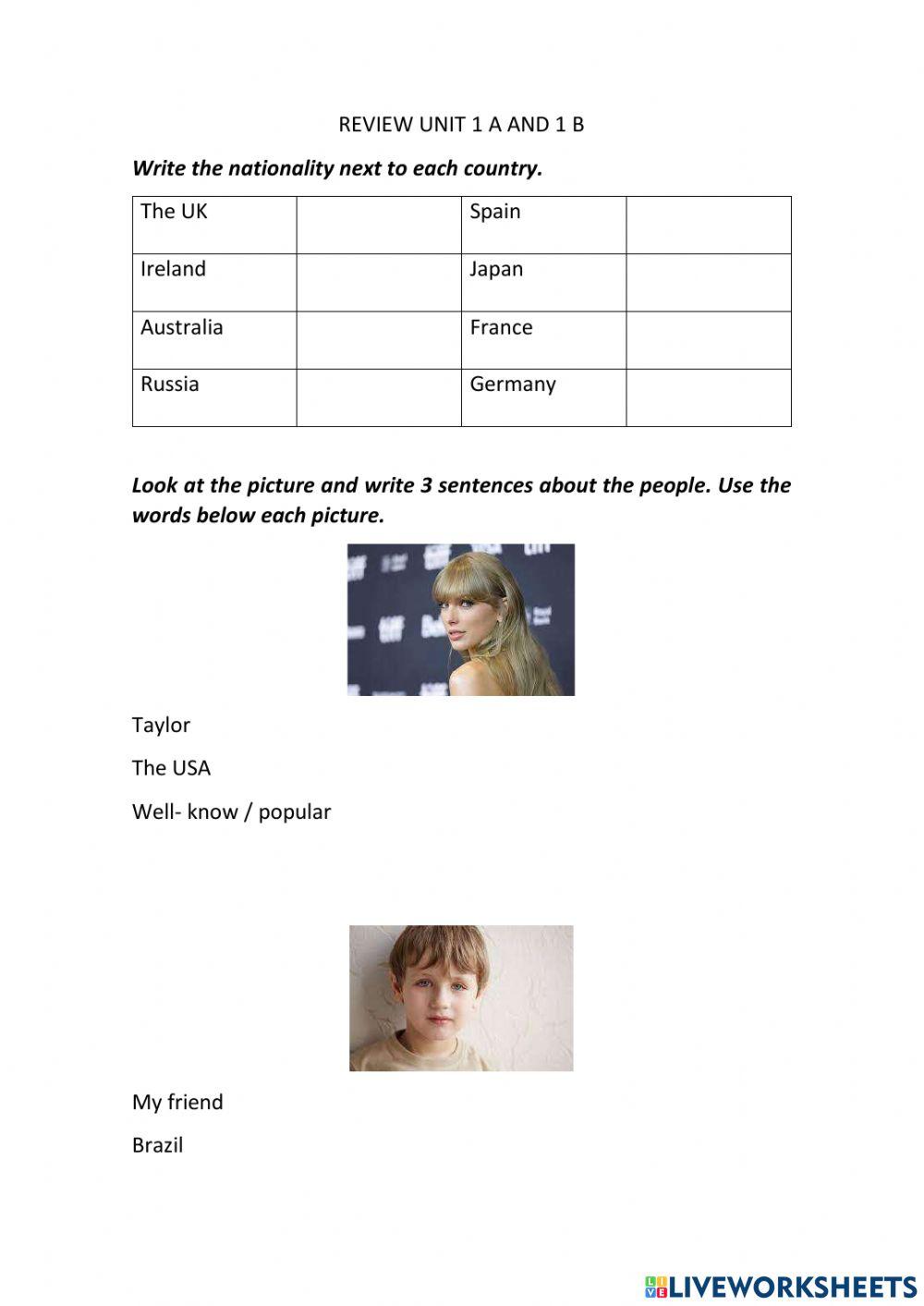 Review lesson 1a and 1b worksheet | Live Worksheets