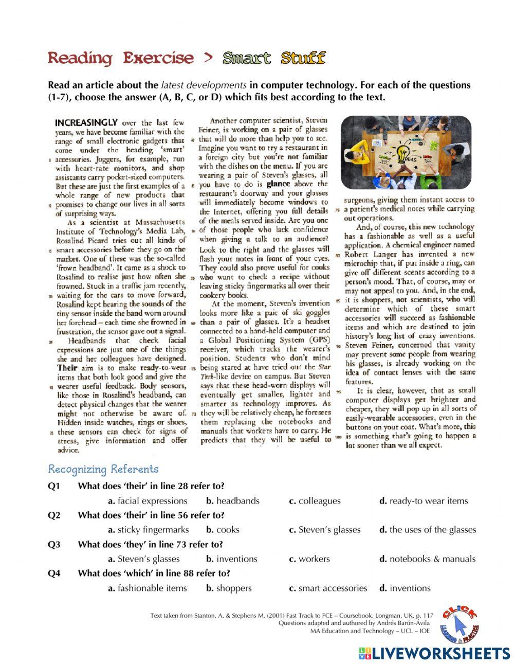 Reading Ex.: Smart Stuff worksheet | Live Worksheets