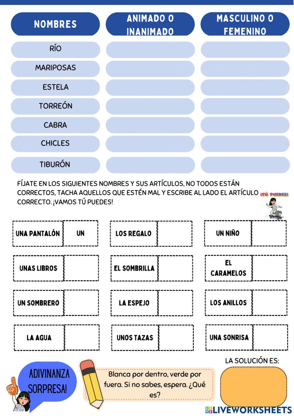 El nombre y sus… | Free Interactive Worksheets | 2264149