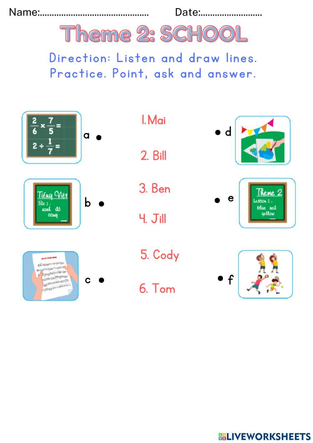 THEME 2: SCHOOL activity | Live Worksheets