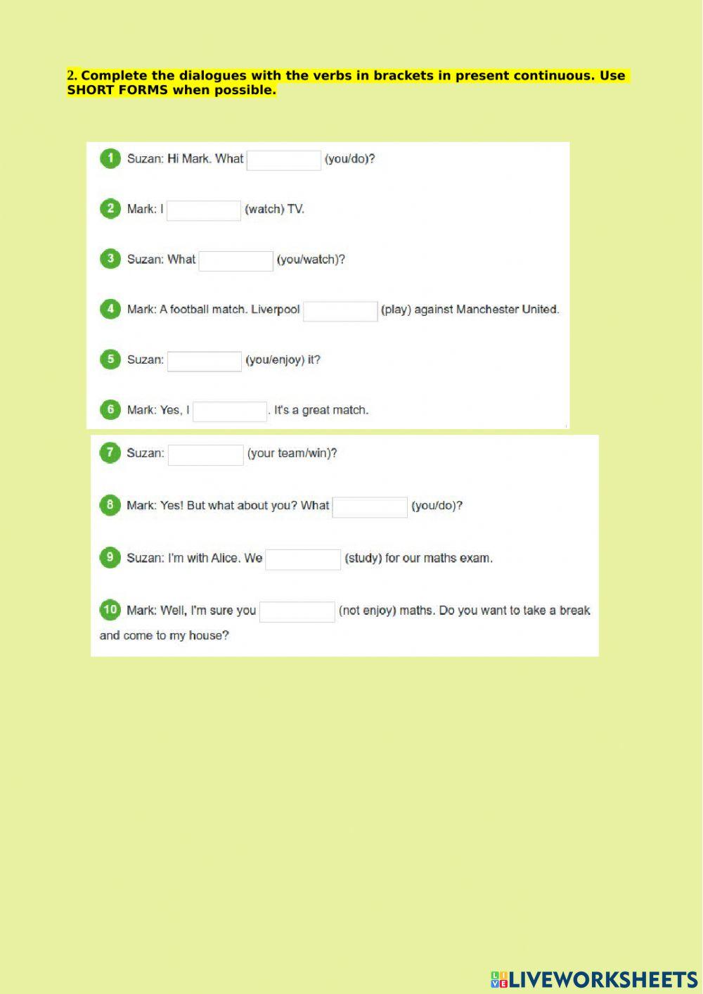 Present Continuous online exercise for 9 | Live Worksheets