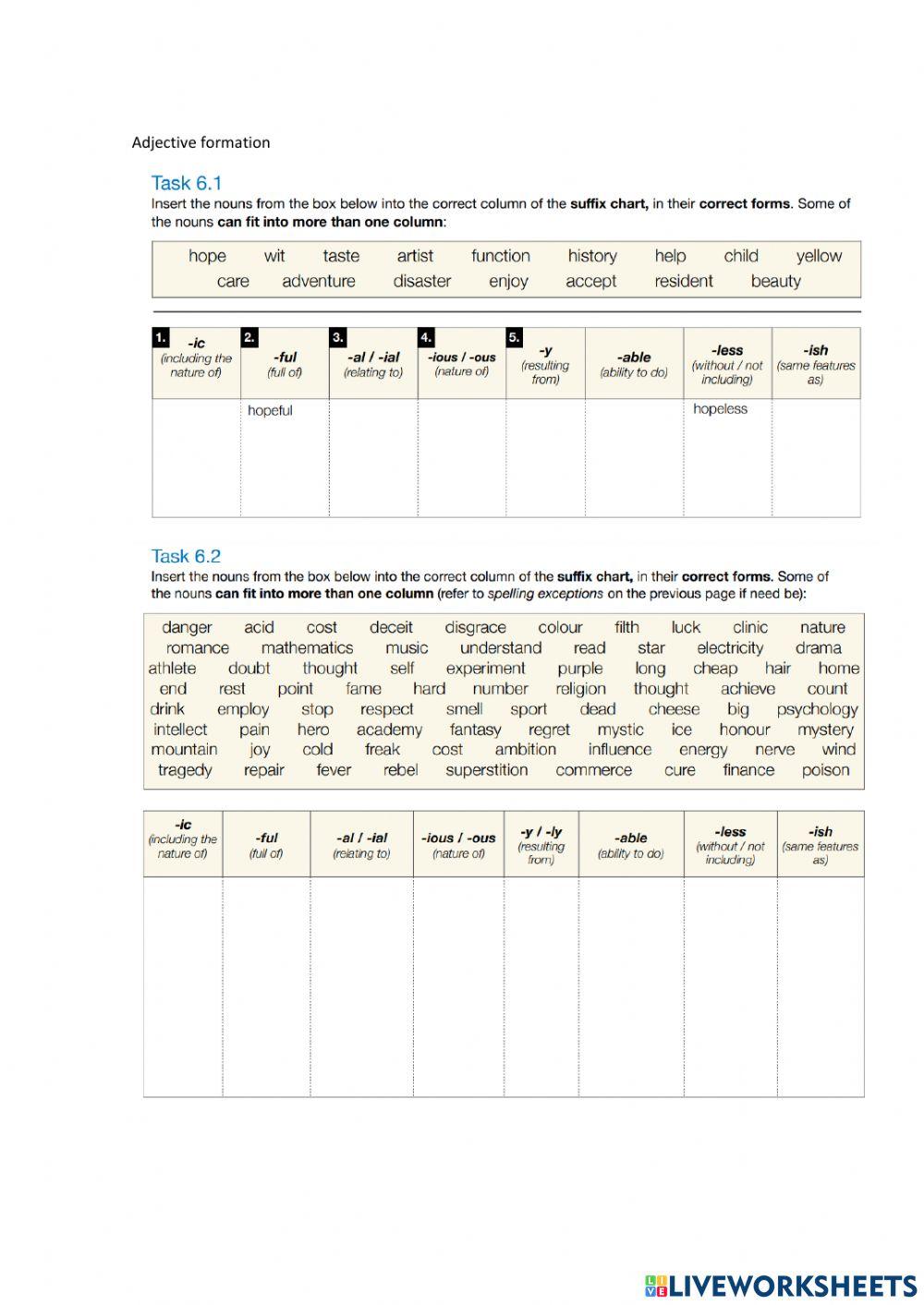 Adjective formation online exercise for | Live Worksheets