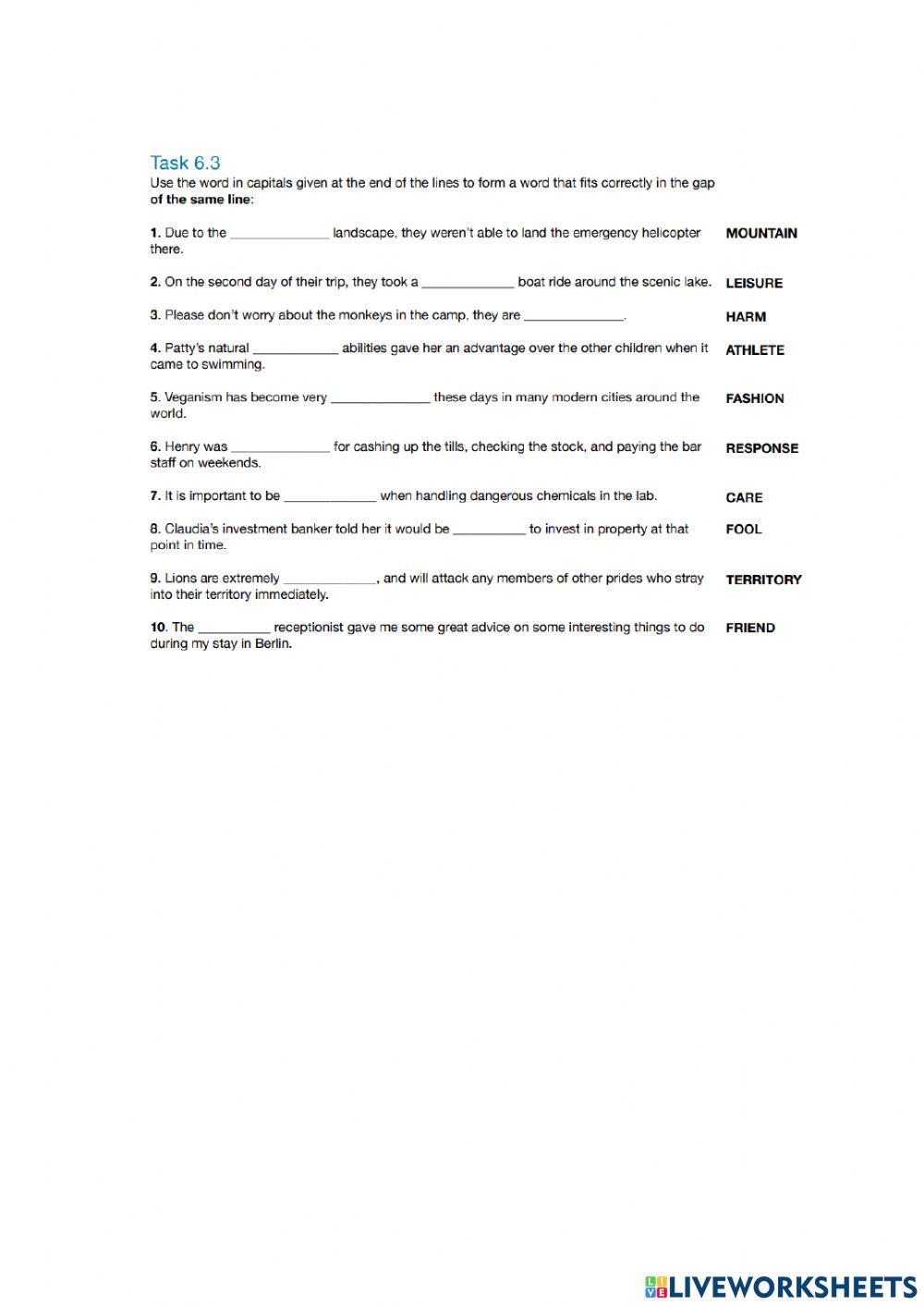 Adjective formation online exercise for | Live Worksheets