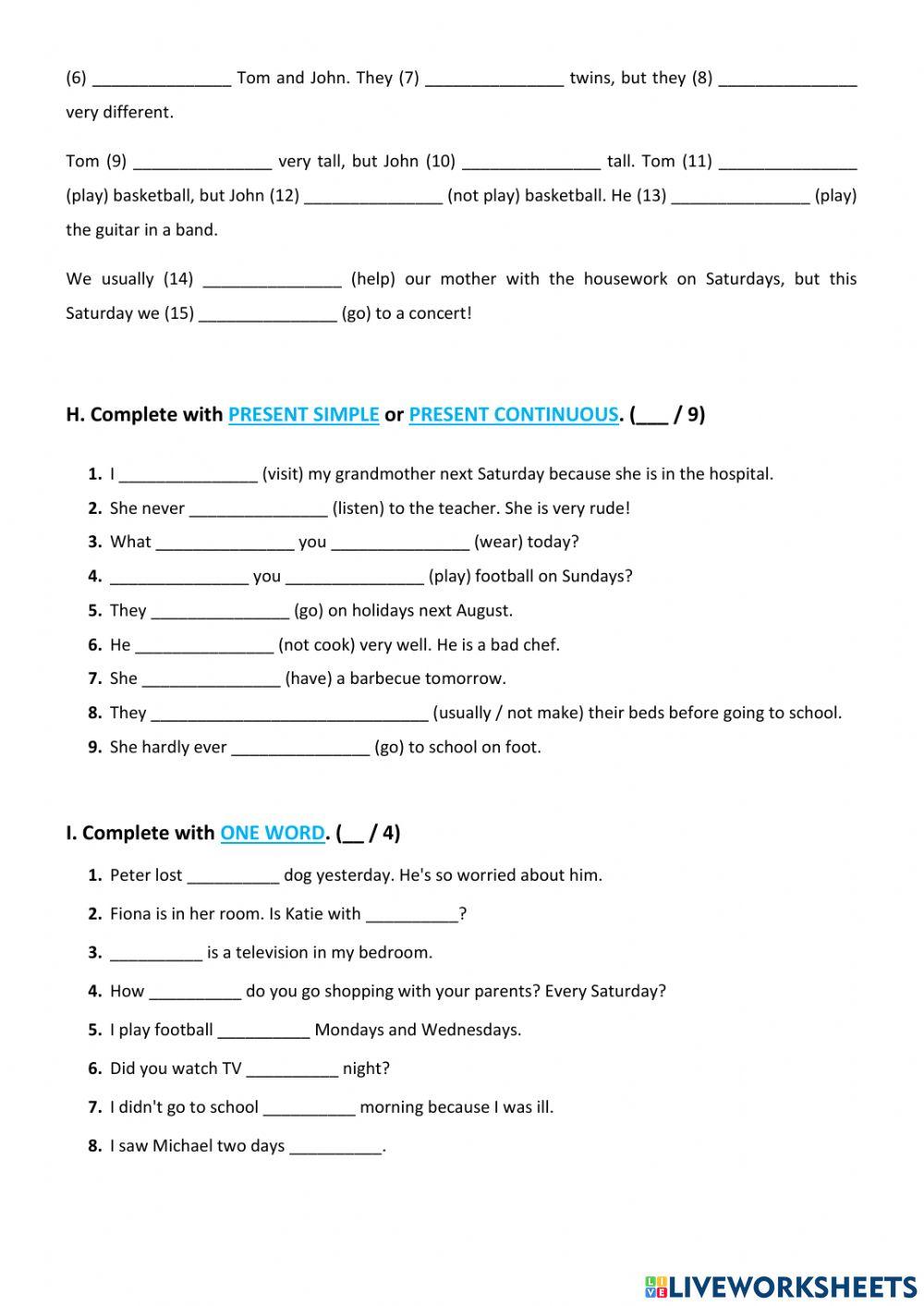 Elementary - t2 - ge worksheet | Live Worksheets