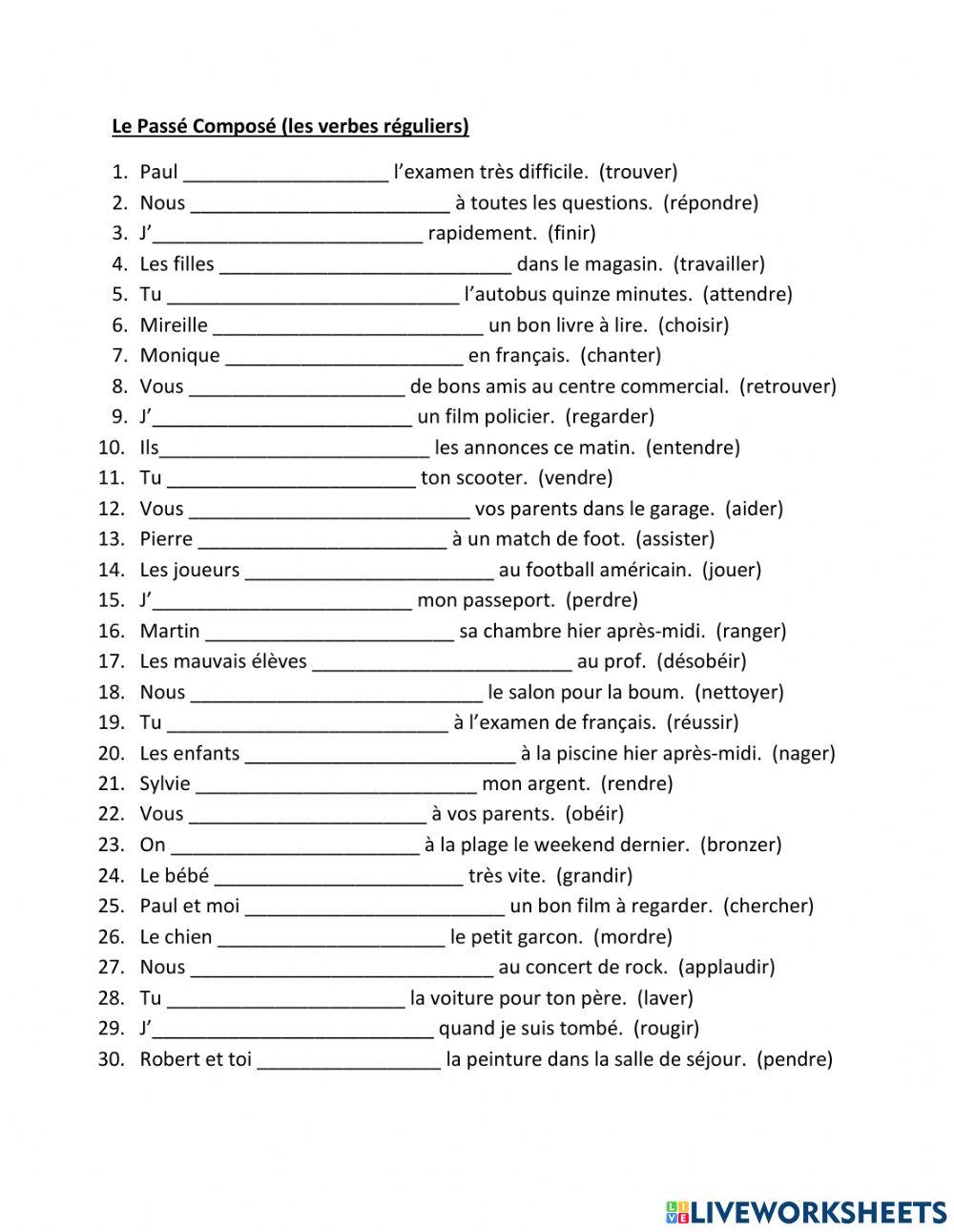 Passé Composé d… | Free Interactive Worksheets | 2264816