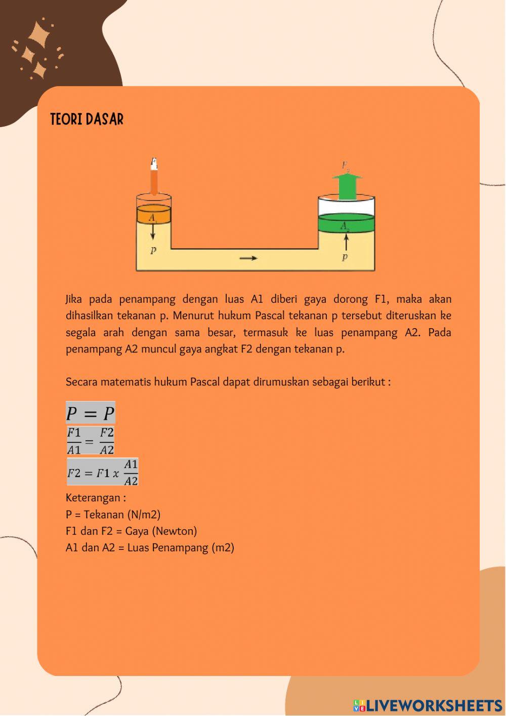 LKPD Tekanan Zat Cair (Hukum Pascal) interactive worksheet | Live Worksheets