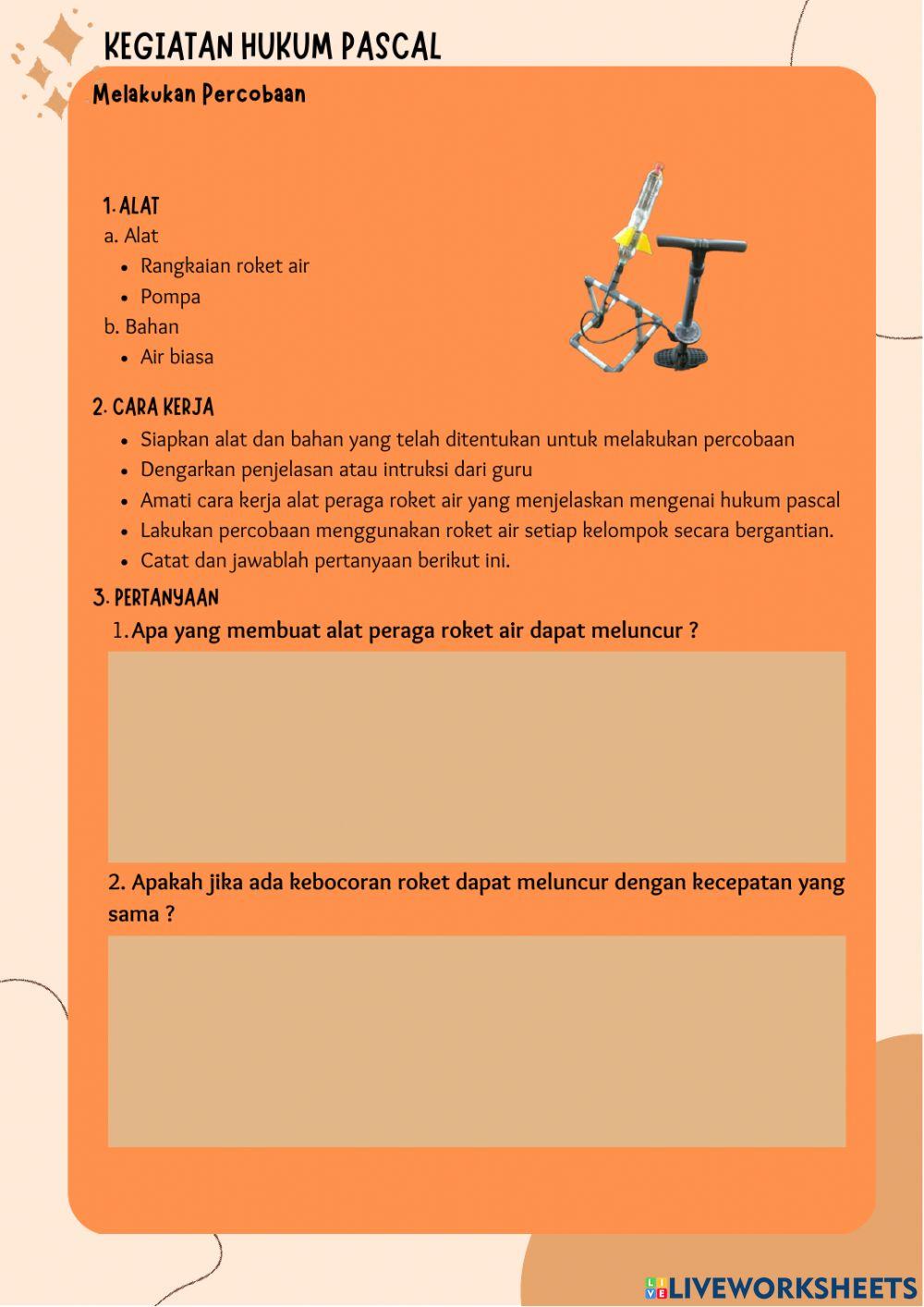LKPD Tekanan Zat Cair (Hukum Pascal) interactive worksheet | Live Worksheets