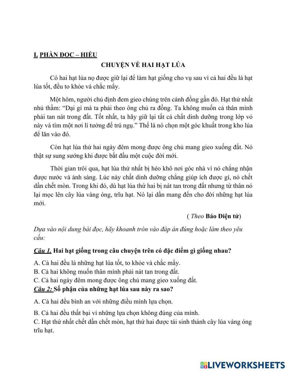 Vietnamese activity for 4 | Live Worksheets