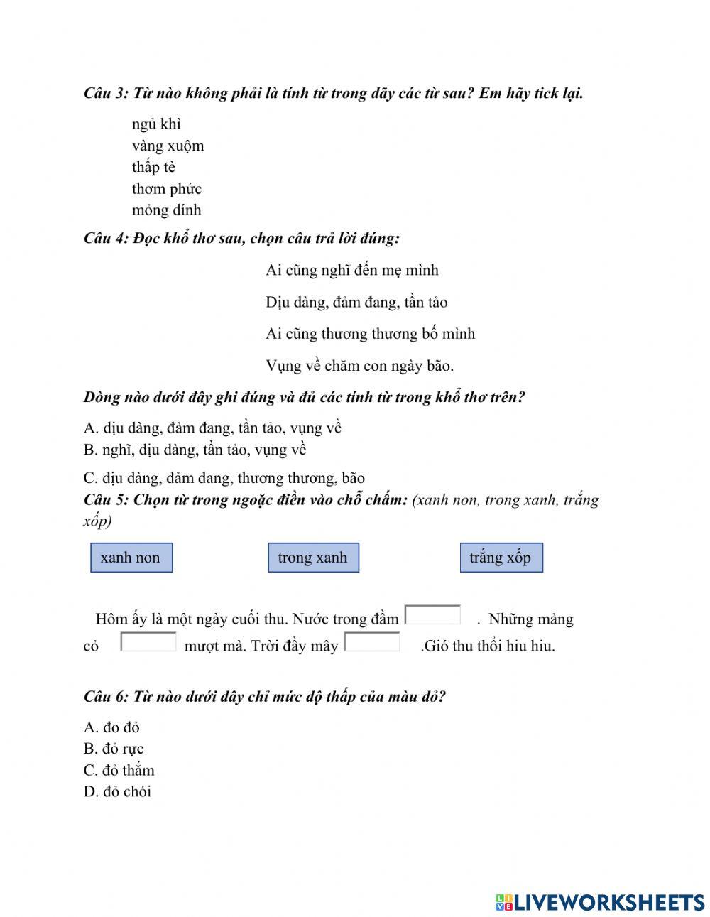 Vietnamese activity for 4 | Live Worksheets