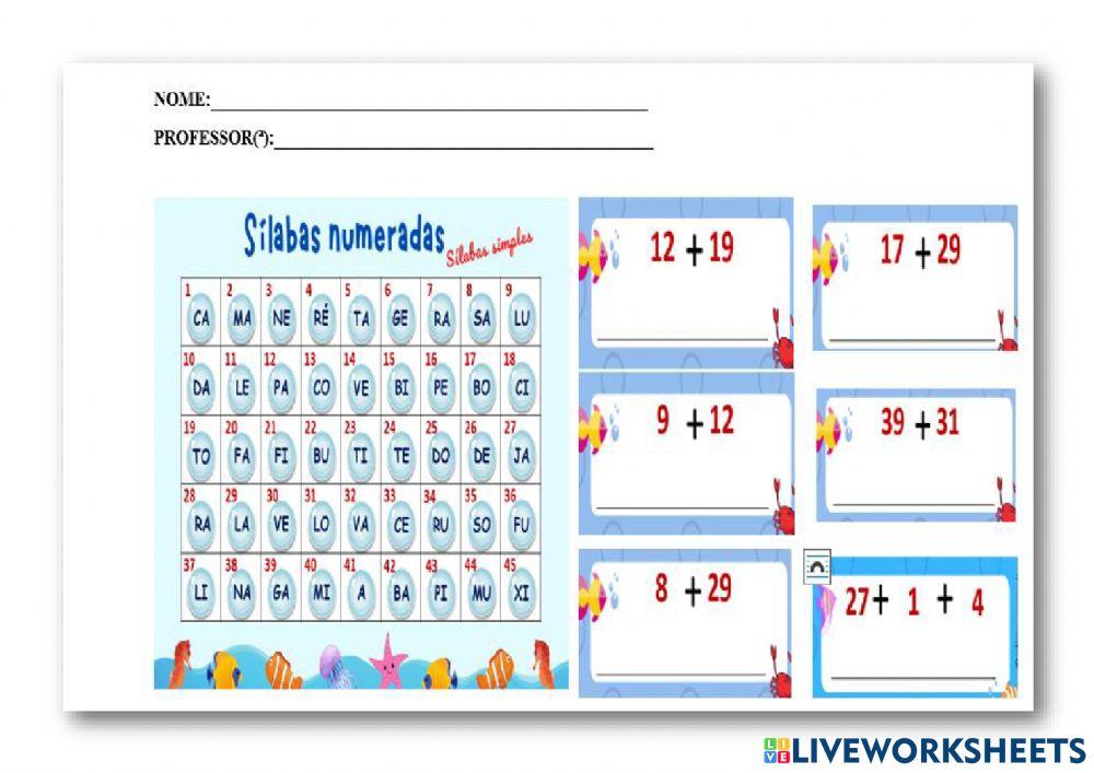 Sílabas numeradas worksheet | Live Worksheets