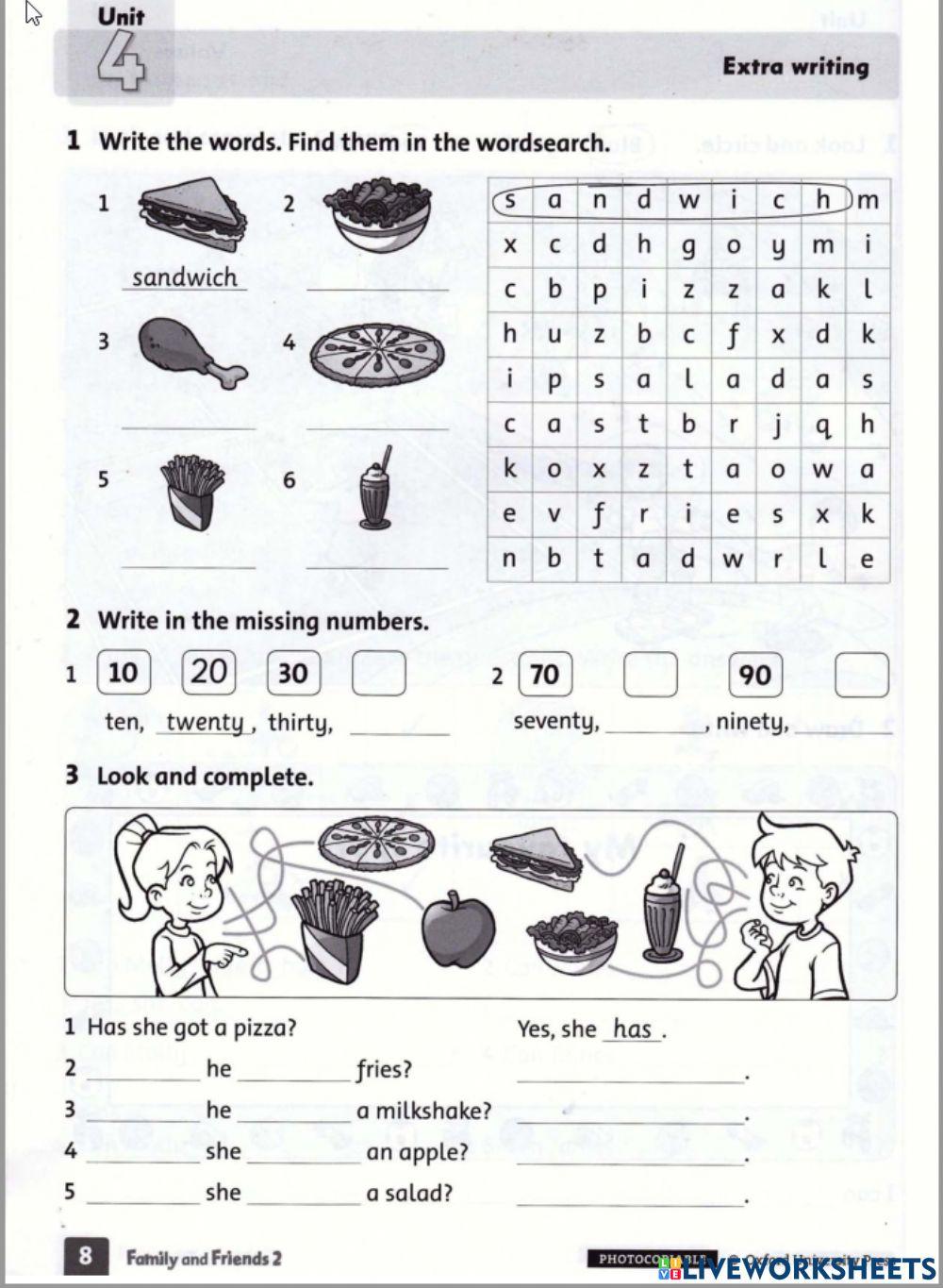 extra writing 4 Family and friends 2 online exercise for | Live Worksheets